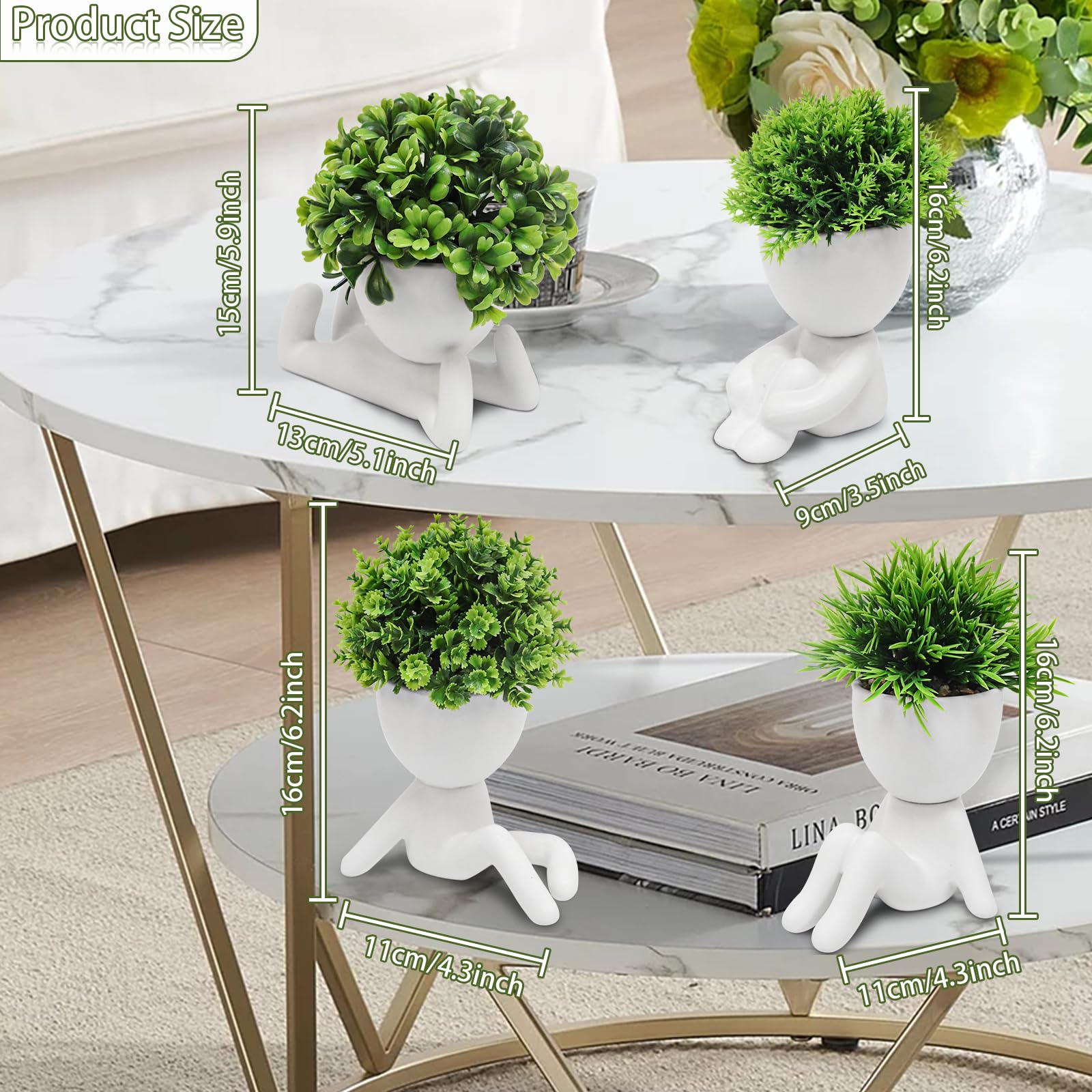 MAKHOT 4 Packs Creative Fake Plants Artificial Succulents Plants in ...