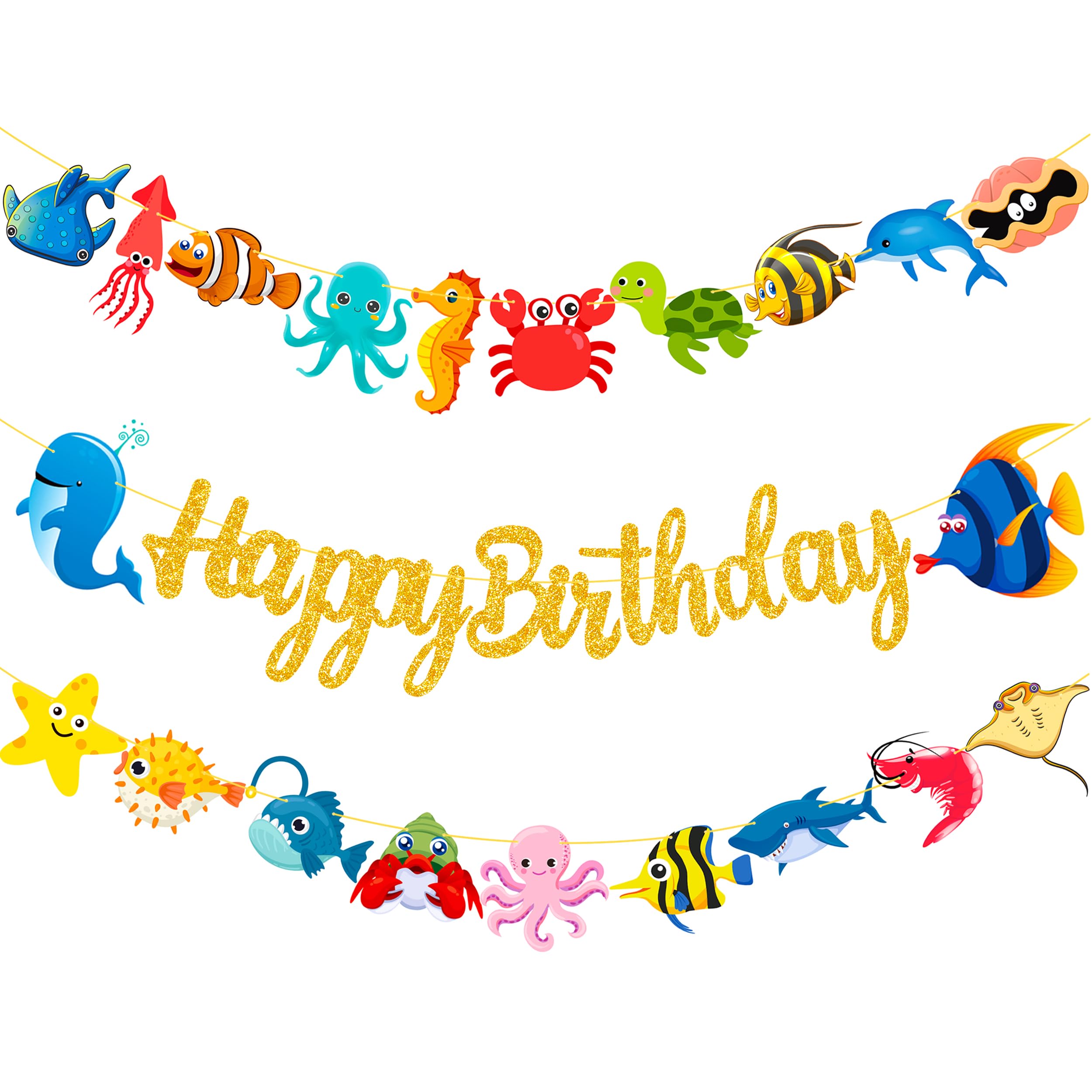 Amazon.com: Ocean Animals Birthday Banner Sea Animals Birthday Party ...
