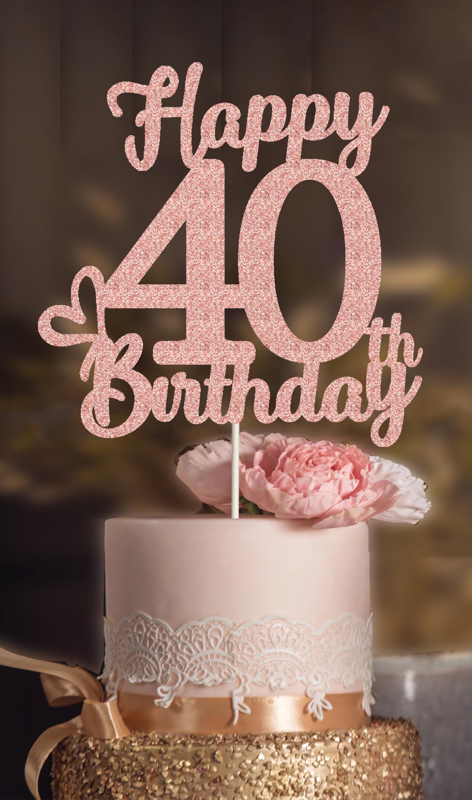 Amazon.com: 40th birthday decorations, 40th Birthday Cake Toppers-Rose ...