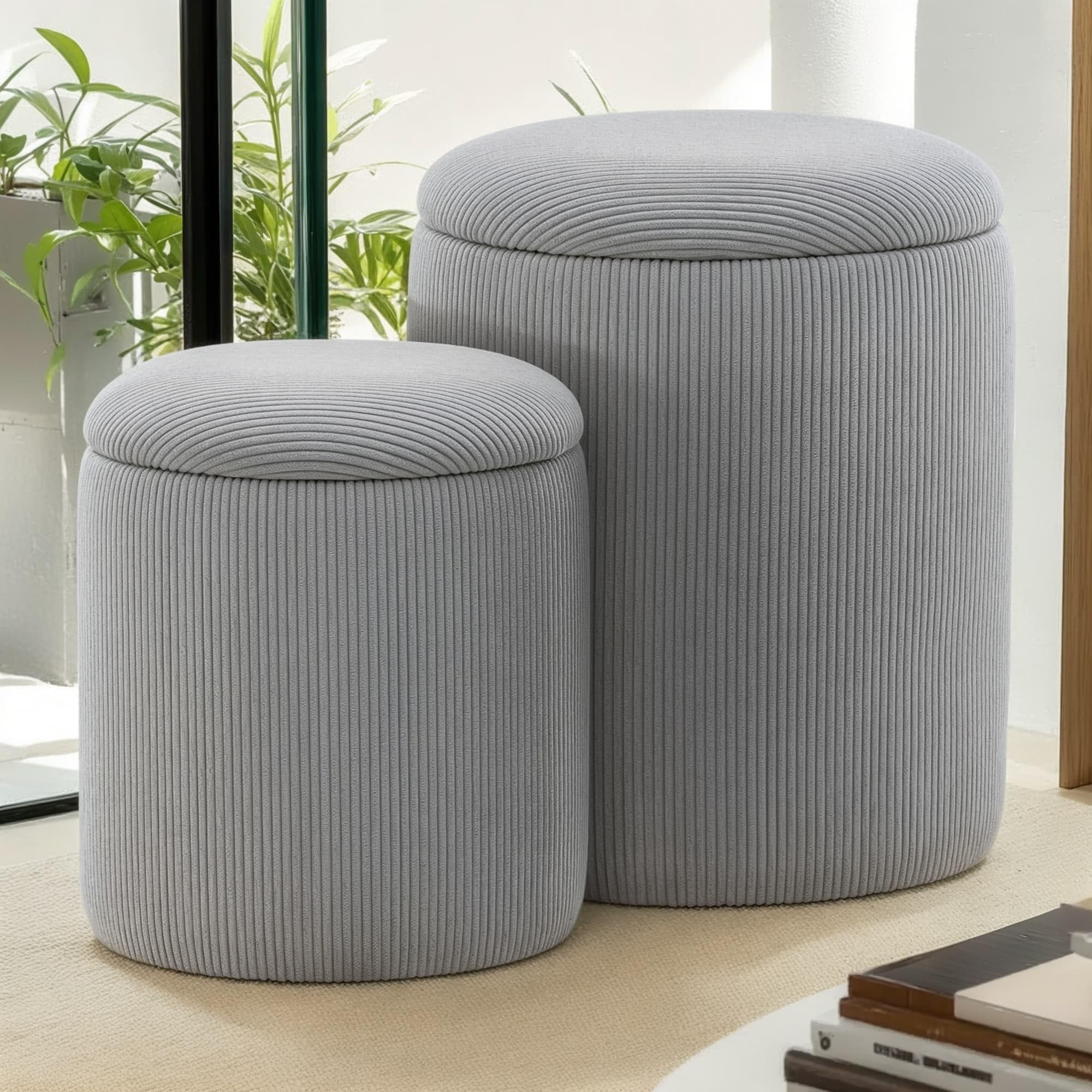 Amazon.com: YSICK Round Ottoman with Storage Set of 2, Small Ottoman ...