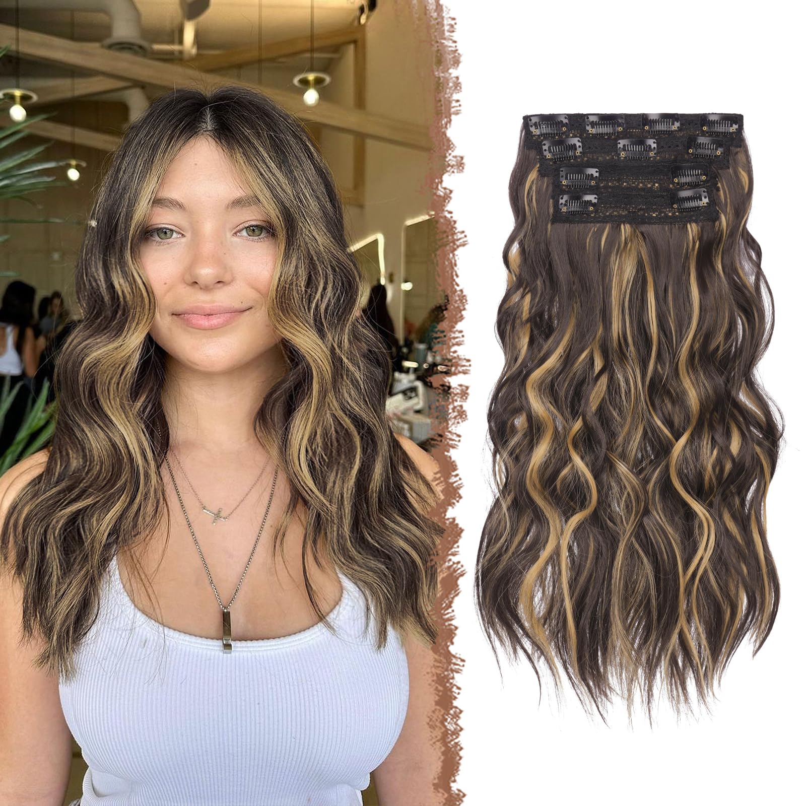 Amazon.com : FESHFEN Clip in Hair Extensions 4PCs Long Wavy Thick Hair ...