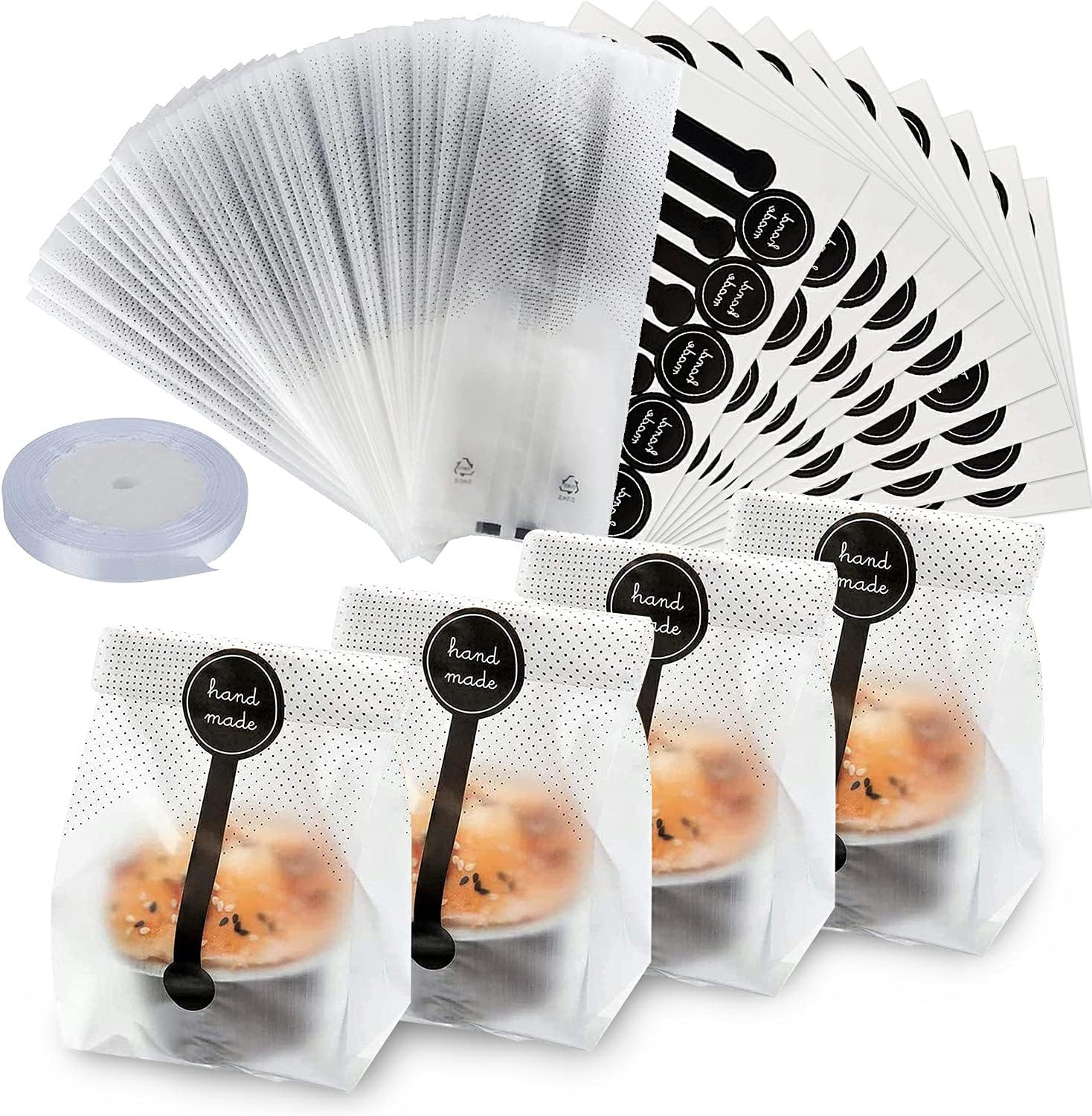 100PCS Translucent Plastic Cellophane Bags with Labels, Cellophane Bags ...