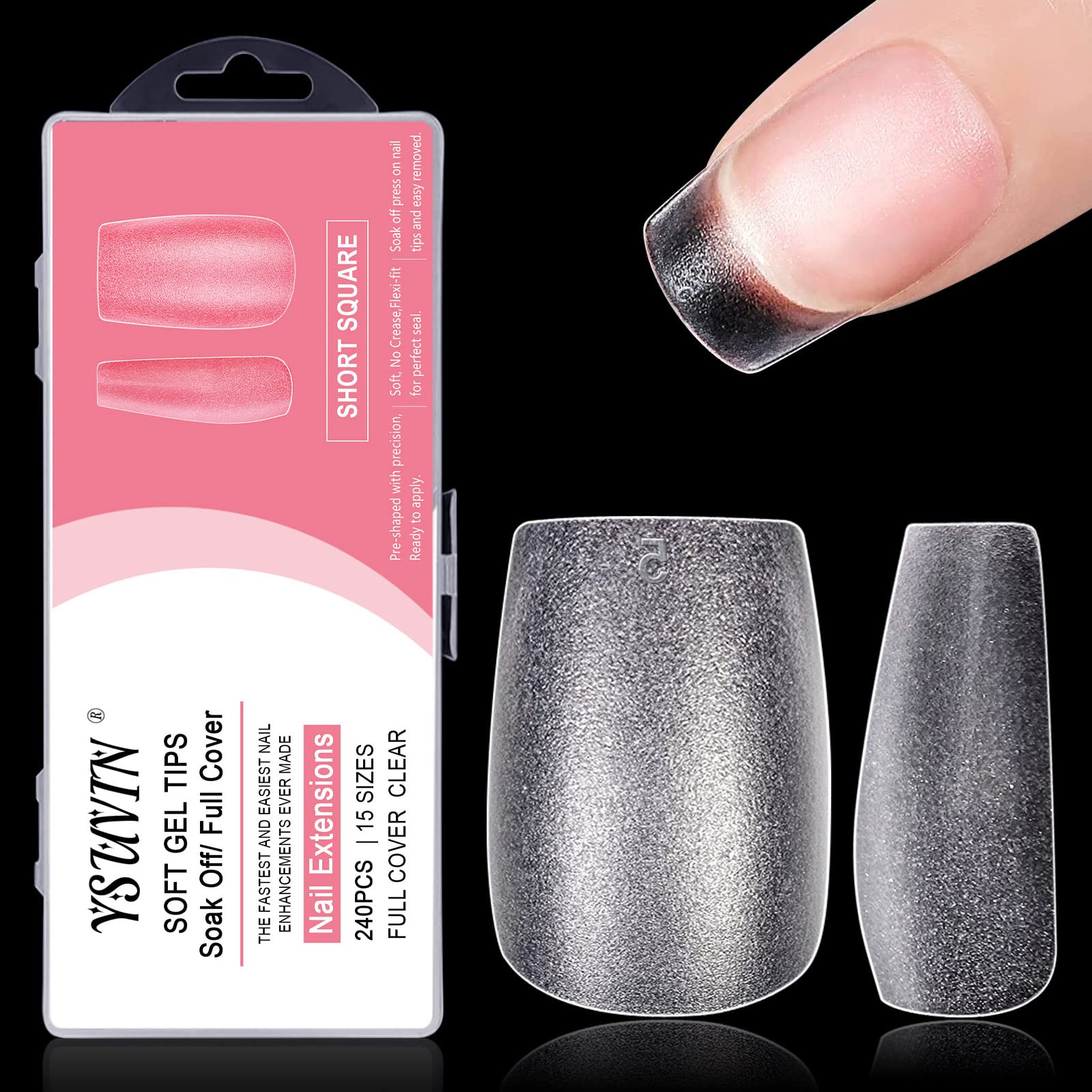 Yueshop Soft Gel Full Cover Short Square Nail Tips -240PCS Gelly Gel ...