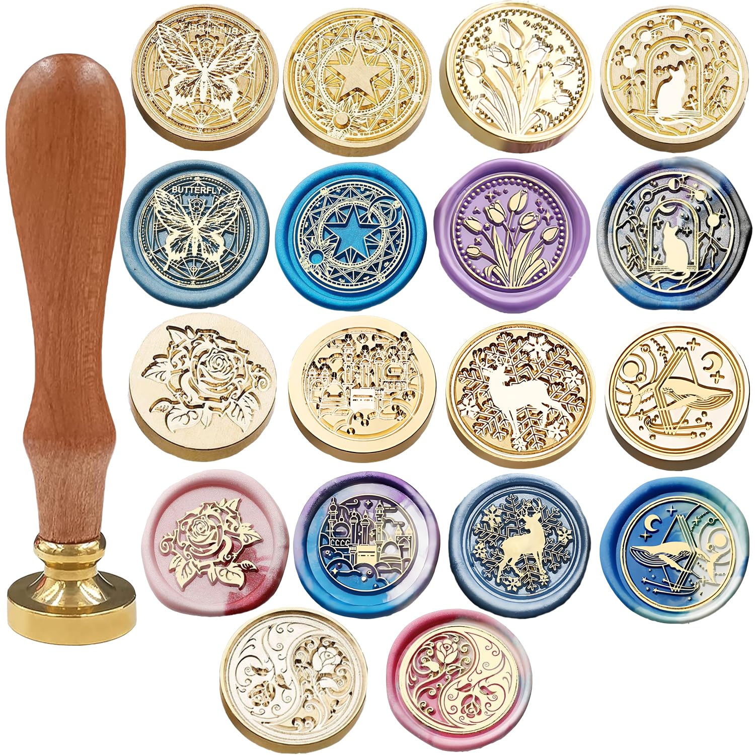 Wax Seal Stamp Set 9Pcs Sealing Wax Stamp Heads with a Wooden Handle ...