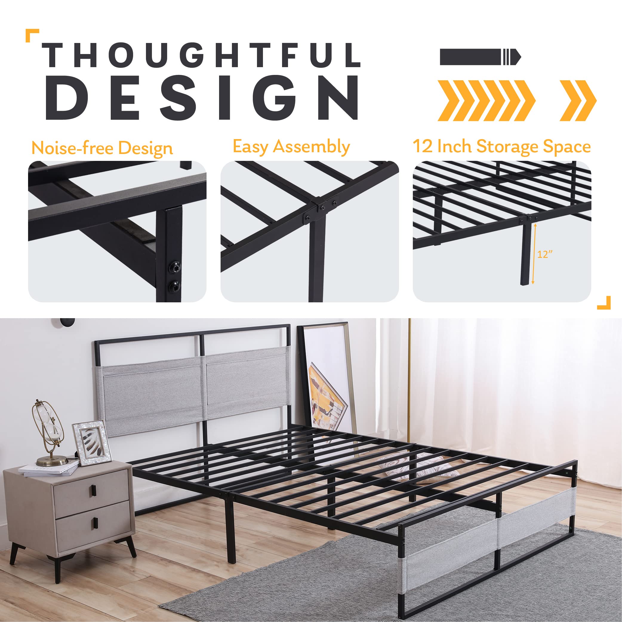 Snapklik.com : EGOHOME Metal Bed Frame King 14inch, Alloy Steel Platform Bed Frame Heavy Duty ...