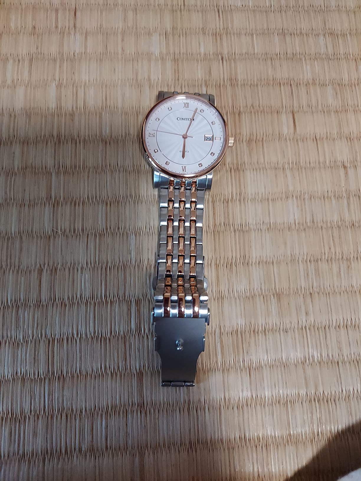 Amazon | Comtex 腕時計 ステンレス 日付 ピンクゴールド クオーツ ウオッチ 男性 時計メタル バンド プレゼント watch ...