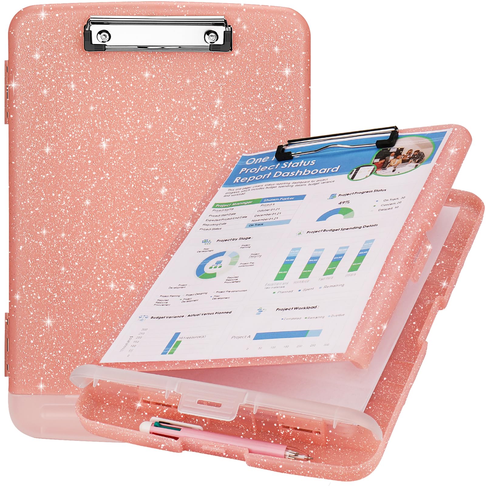 Glitter Clipboard with Storage, A4 Binder Clip Boards 8.5x11 with Pen ...