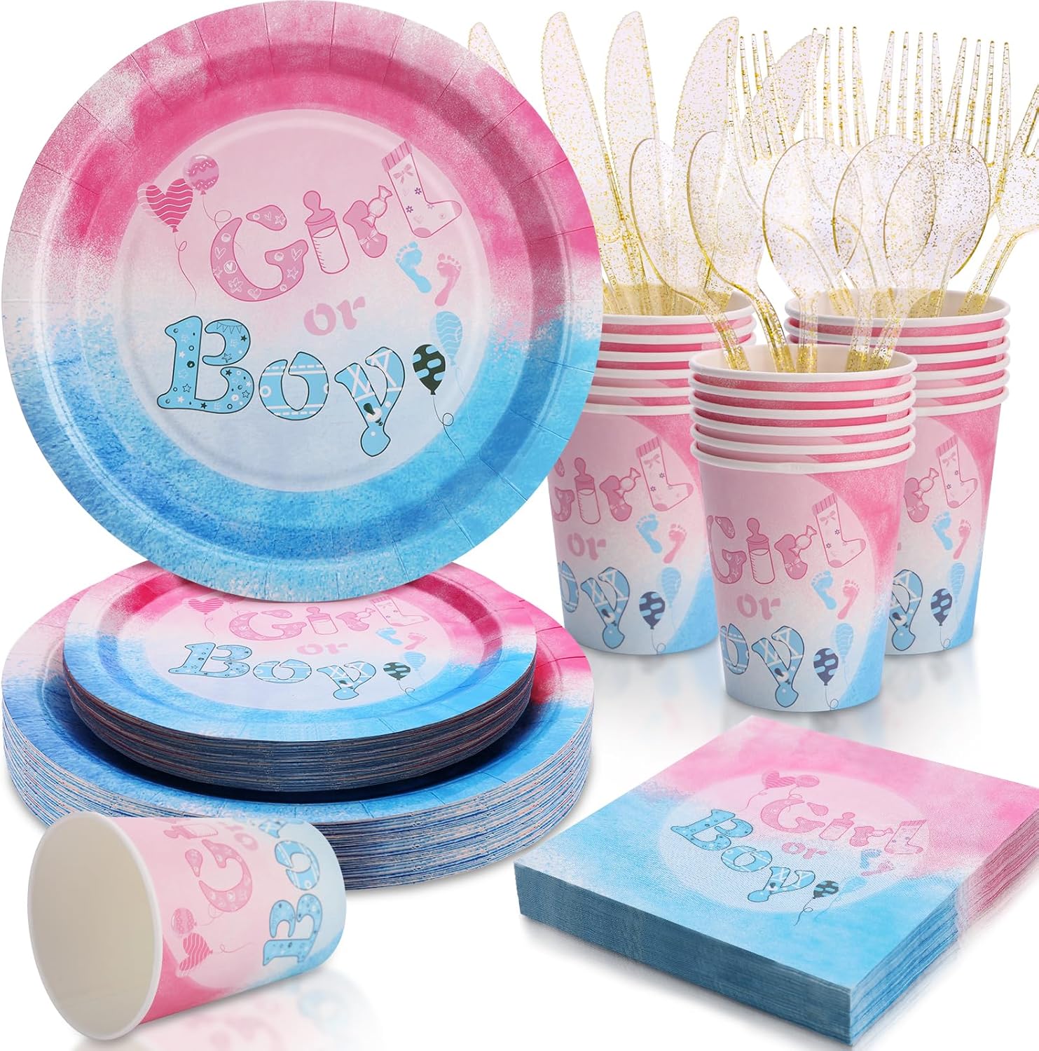 Amazon.com: Gudvilla 168Pcs Gender Reveal Plates and Napkins Party ...