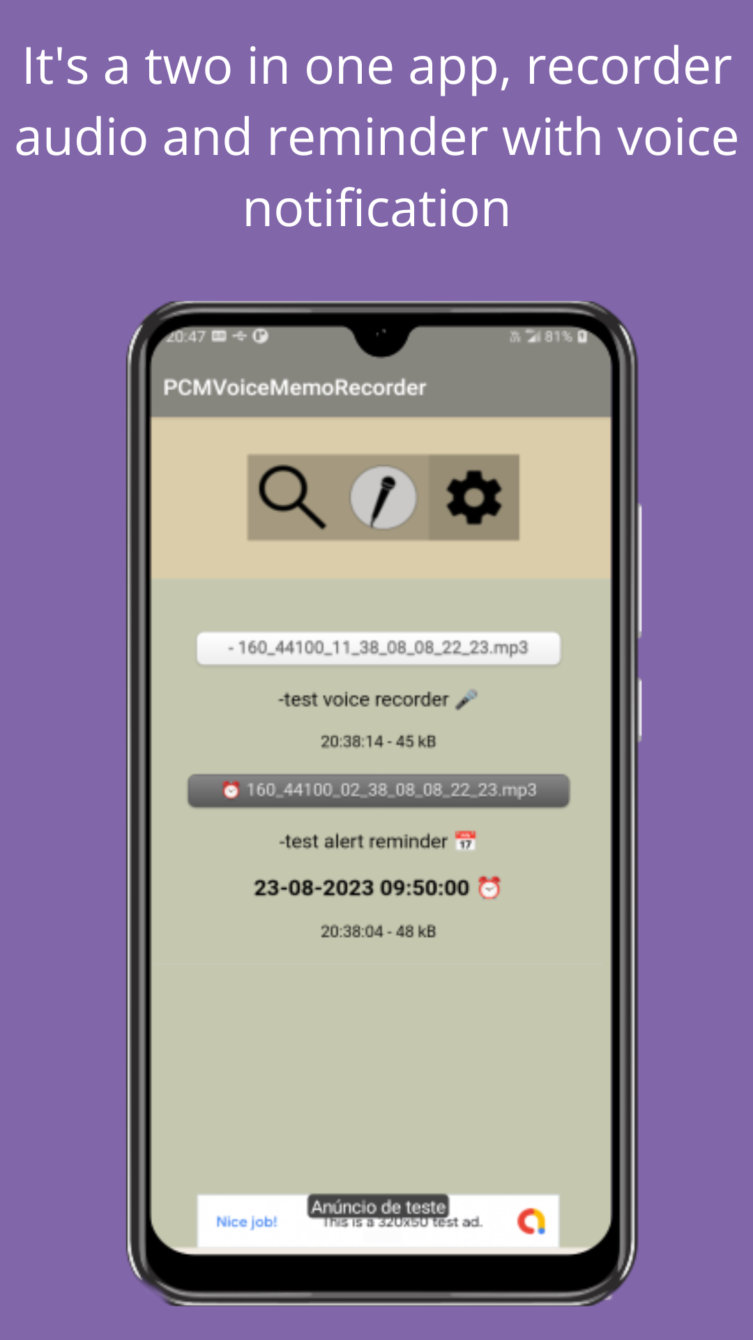 PCM VOICE MEMO RECORDER IS A TWO-IN-ONE APPLICATION, MP3 AUDIO RECORDER ...