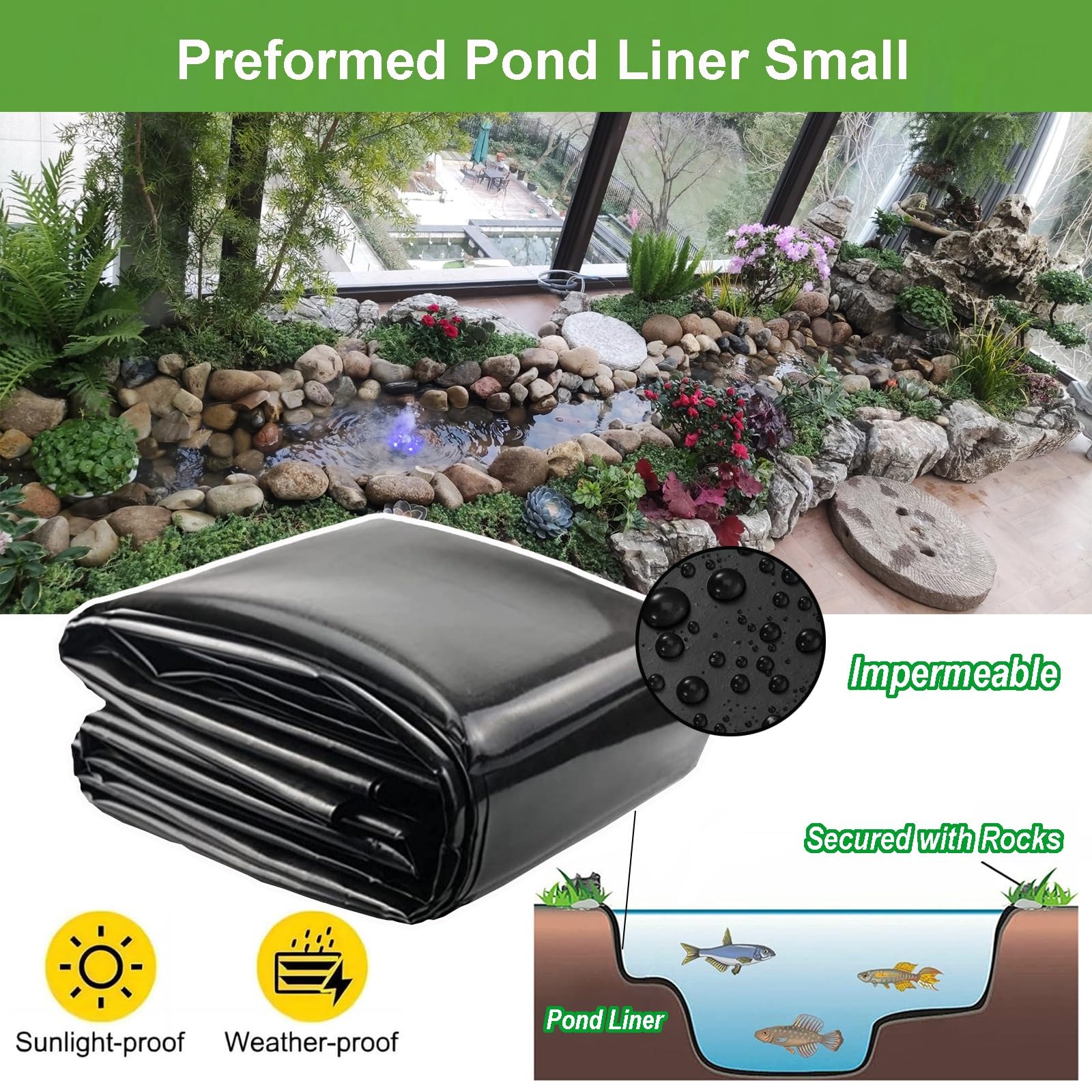 Preformed Plastic Waterfalls Pond Liner 20X20FT LLDPE Pond Liners, 20
