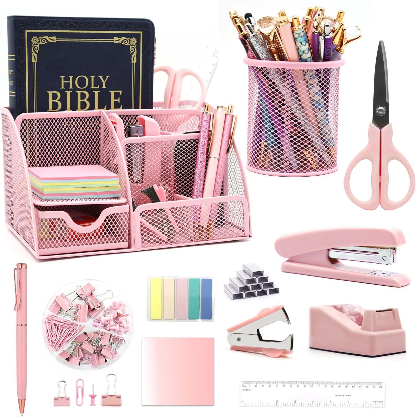 12 in 1 Pink Desk Organizers and Accessories Set, Pink Gifts for ...