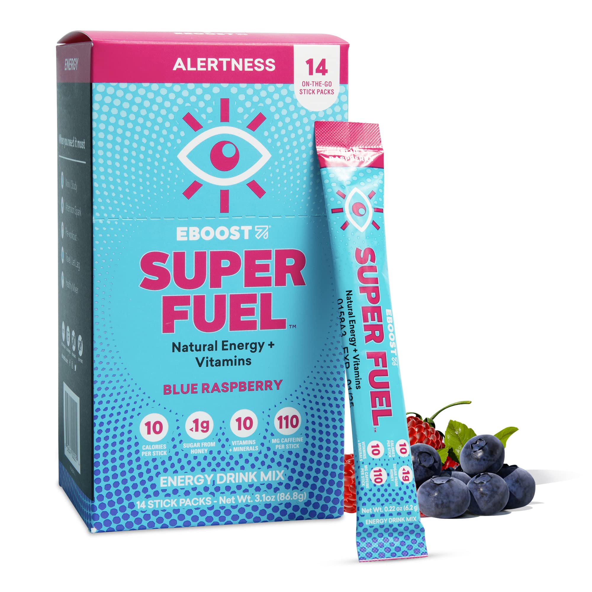 Amazon.com: EBOOST Energy Drink Powder, Super Fuel - Blue Raspberry, 14 Packets - Pre-Workout ...