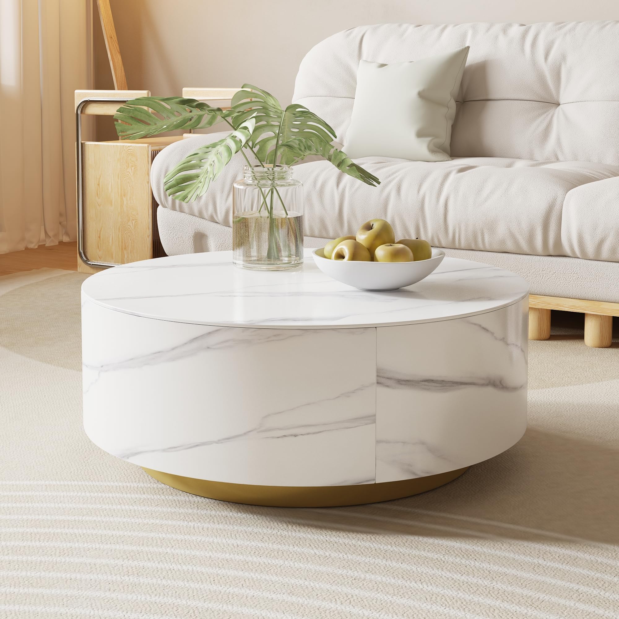 Amazon.com: LovingAHome Modern Round Marble Coffee Table with Drawers ...