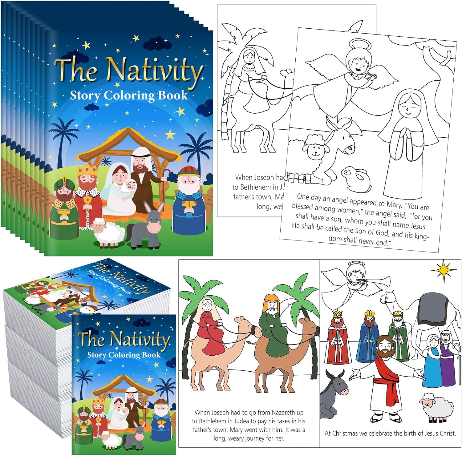 Amazon.com: Dunzoom 30 Pcs Christmas Nativity Coloring Books Christmas ...
