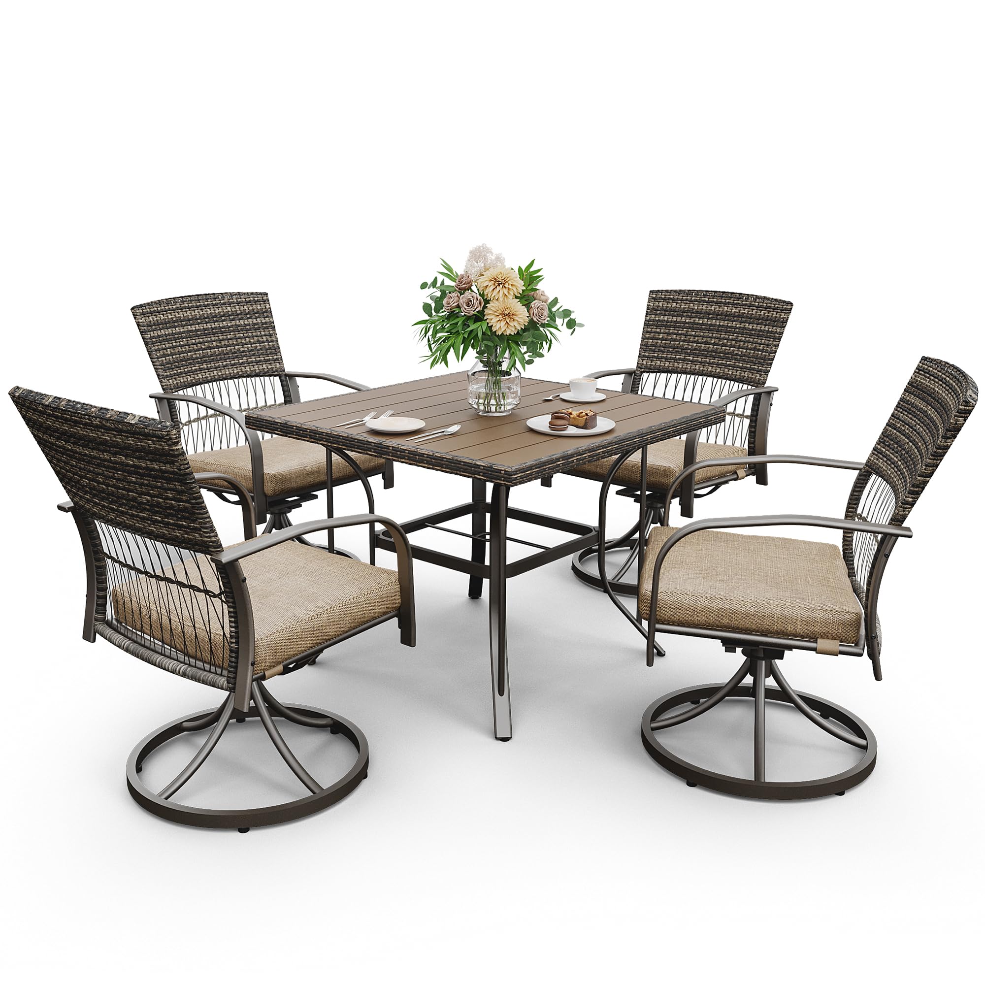 Snapklik.com : Pamapic 5 Piece Outdoor Dining Set, Rattan Outdoor Patio ...
