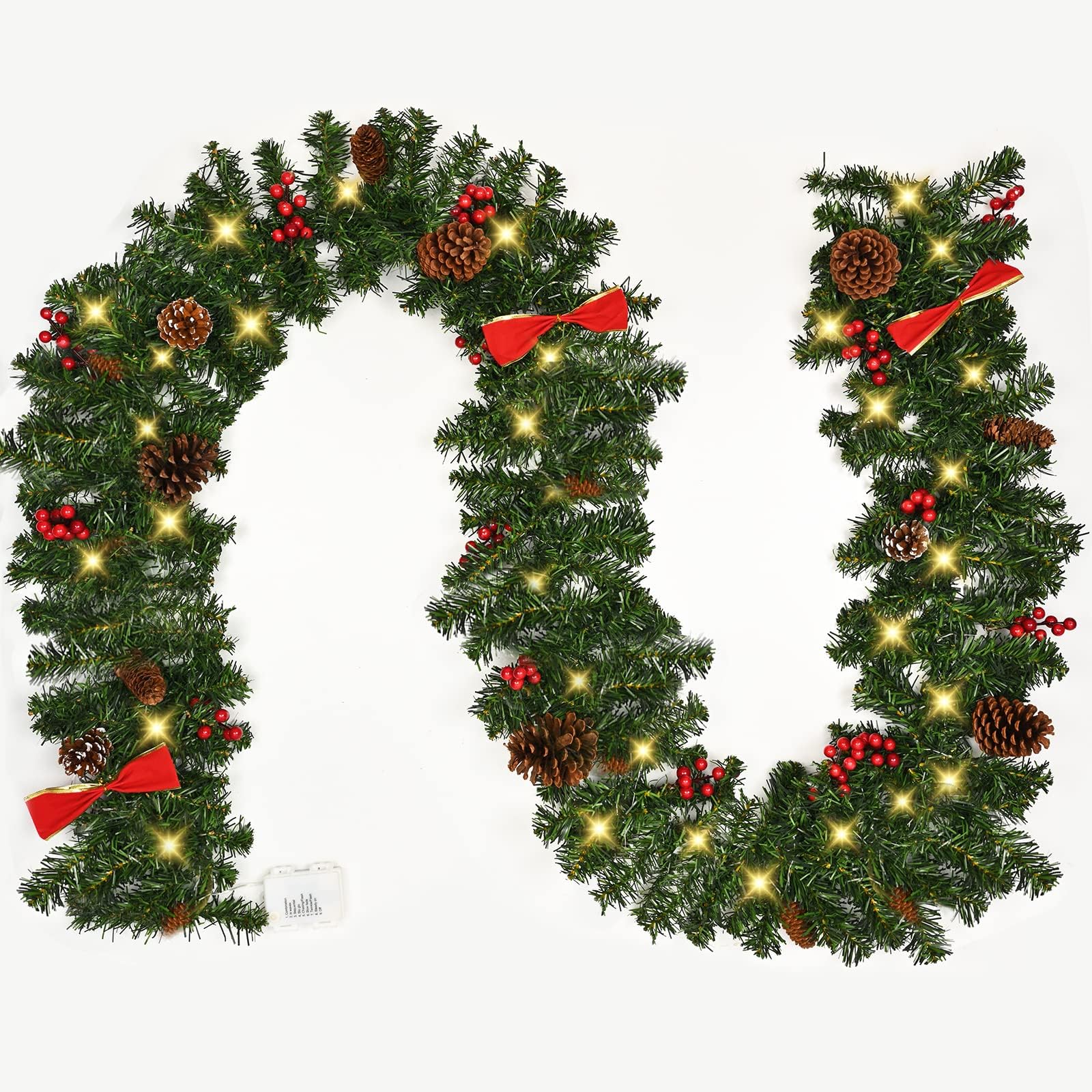 Amazon.com: GUOOU 9 Foot Christmas Lighted Garland, Battery Operated Christmas Garland with ...