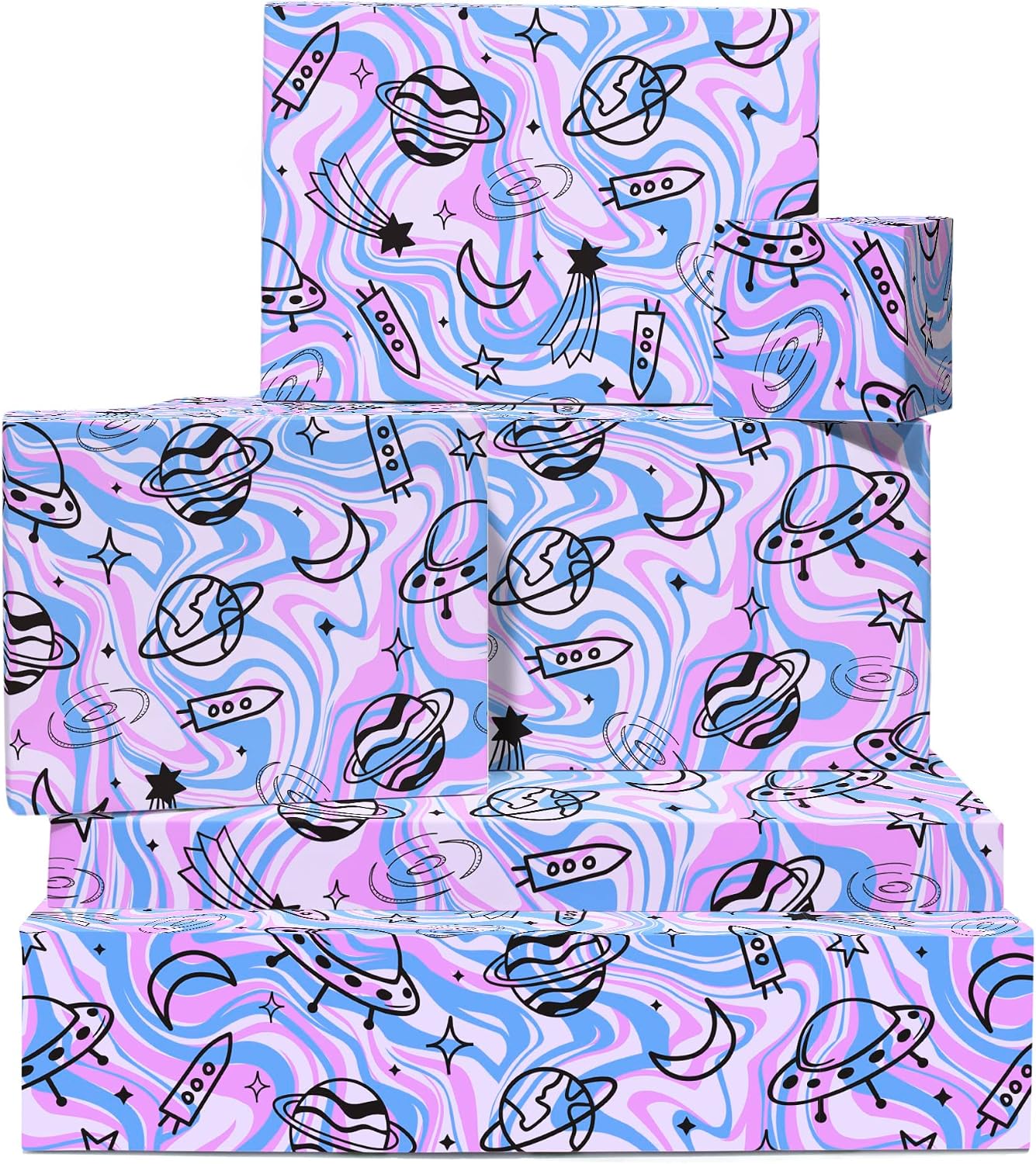 Amazon.com: CENTRAL 23 Space Wrapping Paper - Pastel Pink Blue - 6 ...