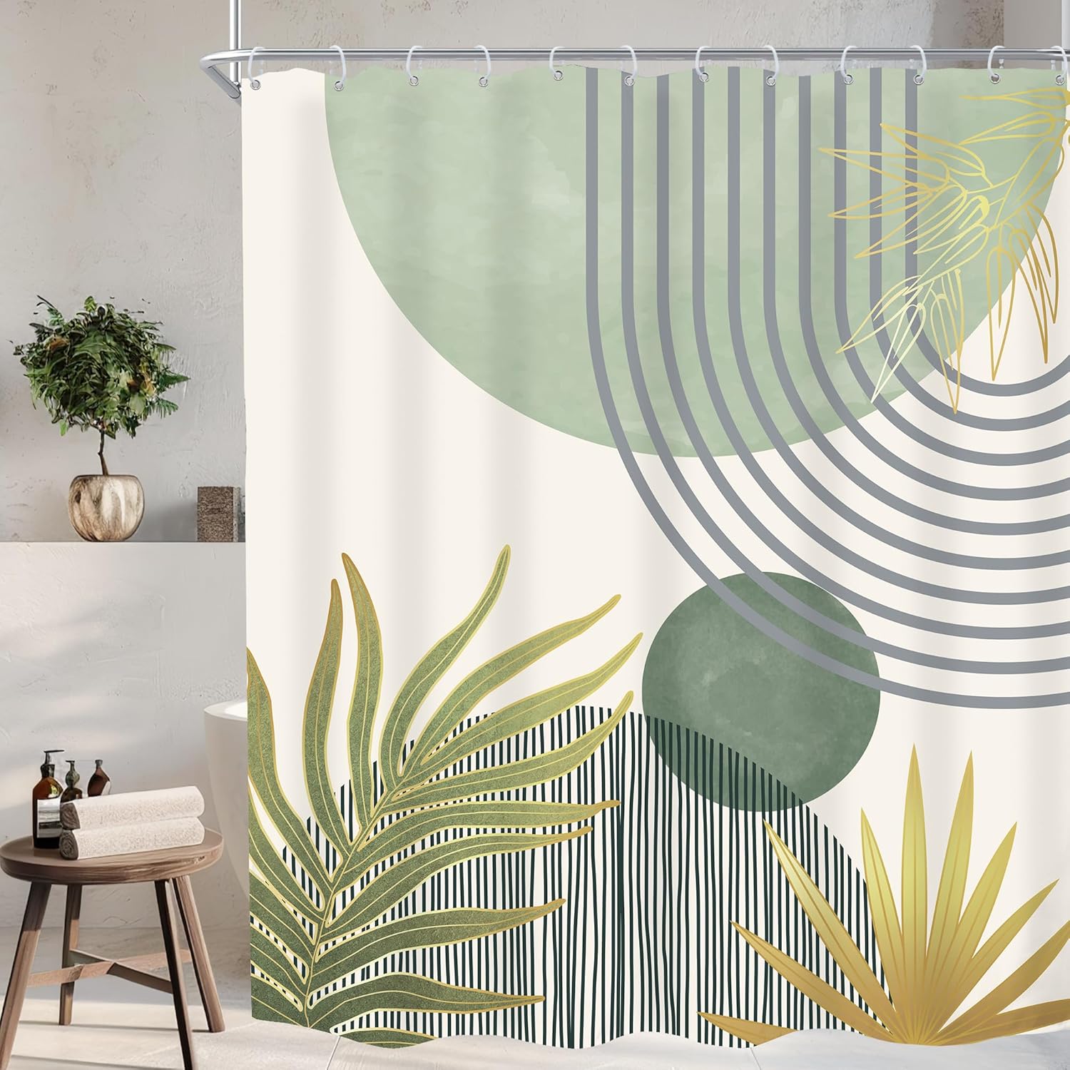 Amazon.com: KOMLLEX Mid Century Mint Green Boho Shower Curtain 60Wx72L Inches Abstract Modern ...