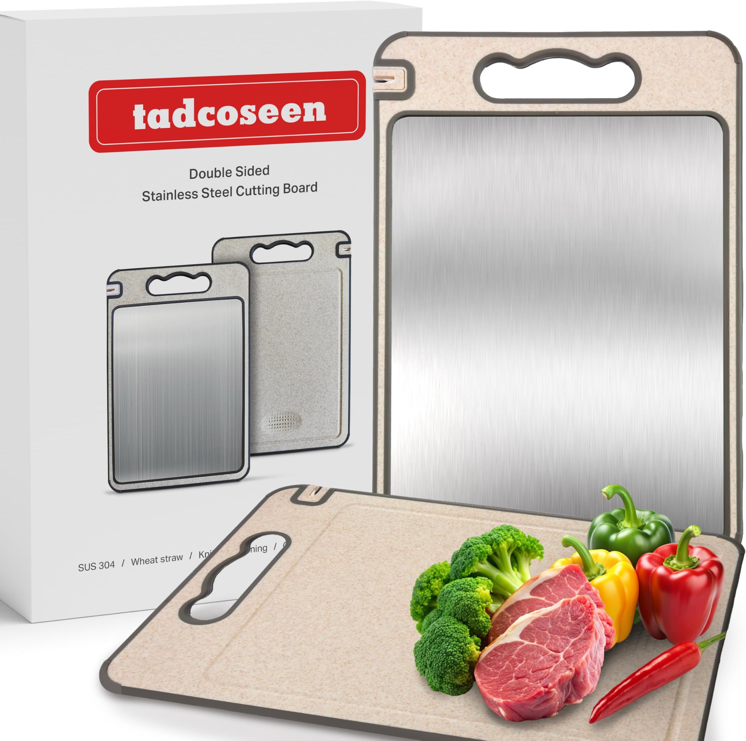 Amazon.com: Stainless Steel Cutting Board, Double Sided Cutting Board ...