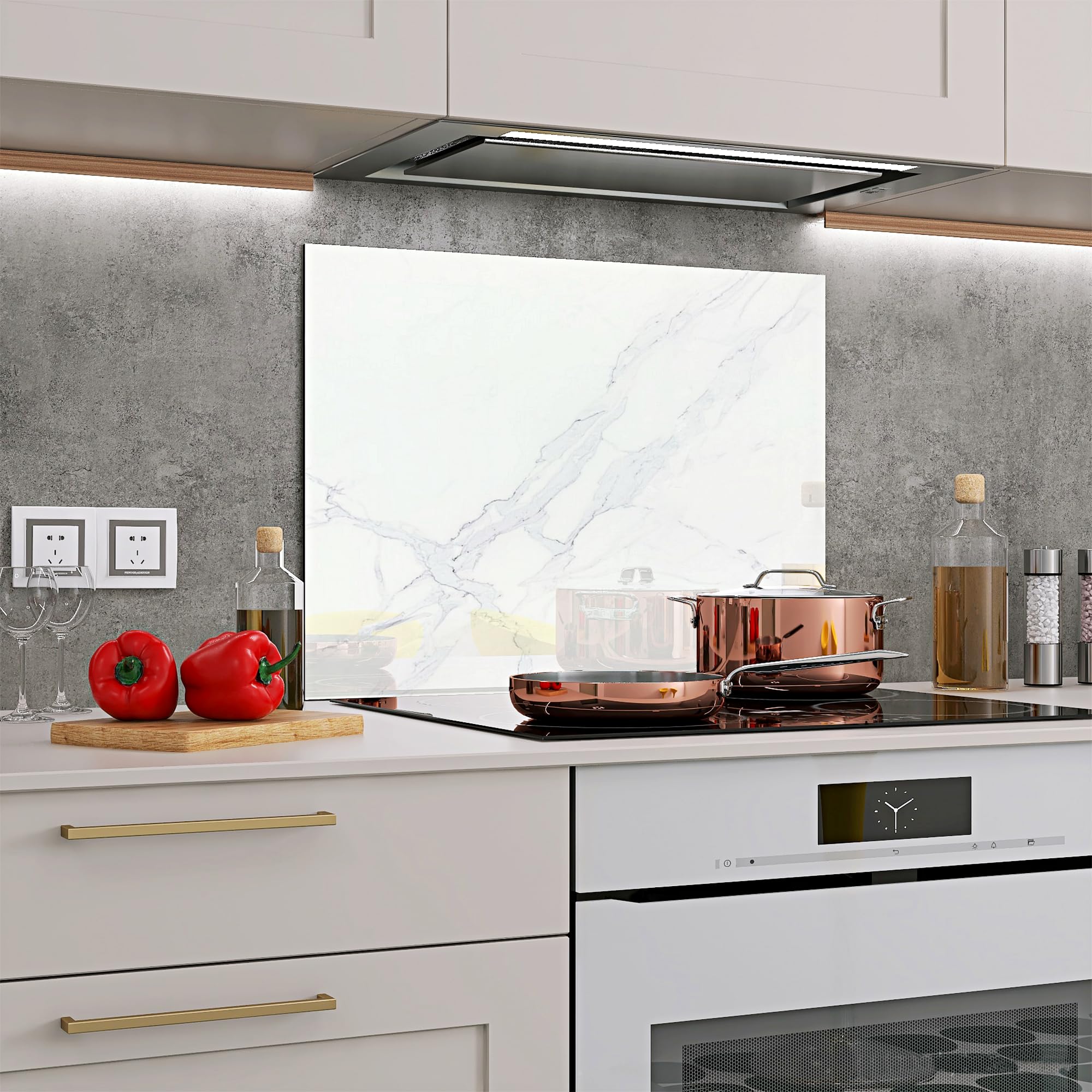 BELOFAY 50x60cm White Marble Tempered Glass Splashback/backsplash for ...