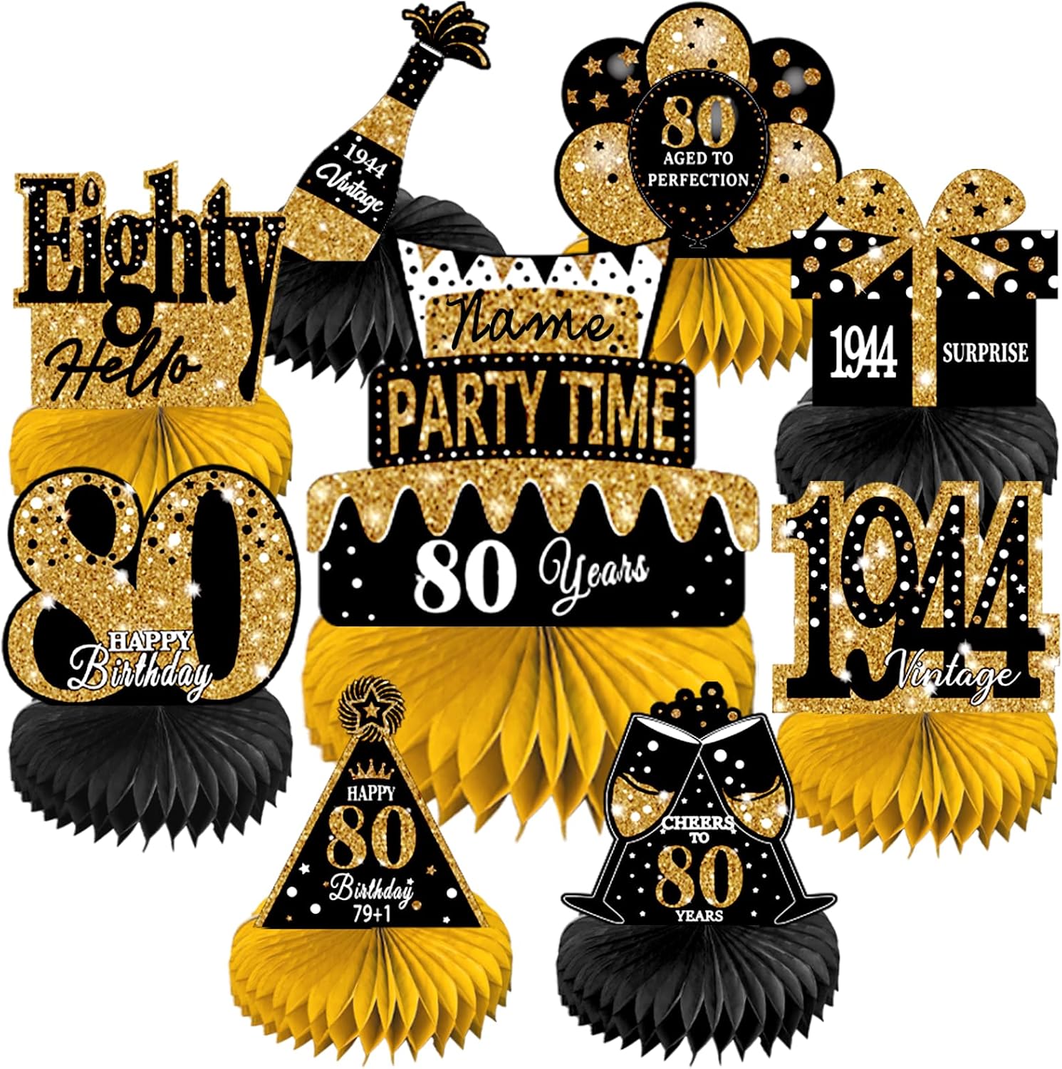 Amazon.com: LINAYE 80th Birthday Decorations for Men Women, Black and ...