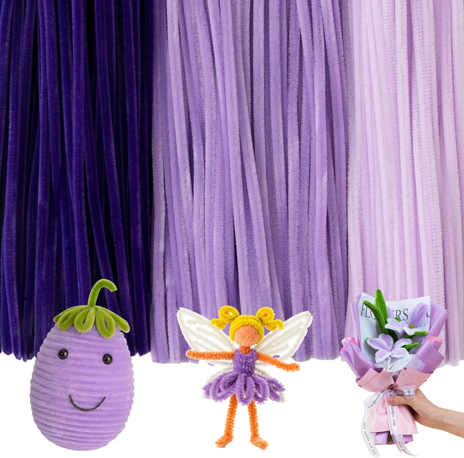 Amazon.com: Caydo 300 Pieces Purple Pipe Cleaners, Thick Fluffy ...