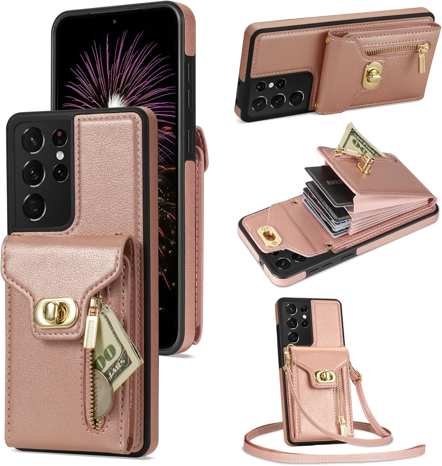 Amazon.com: Phone Case for Samsung Galaxy S21 Ultra 5G Wallet Cover with Credit Card Holder ...