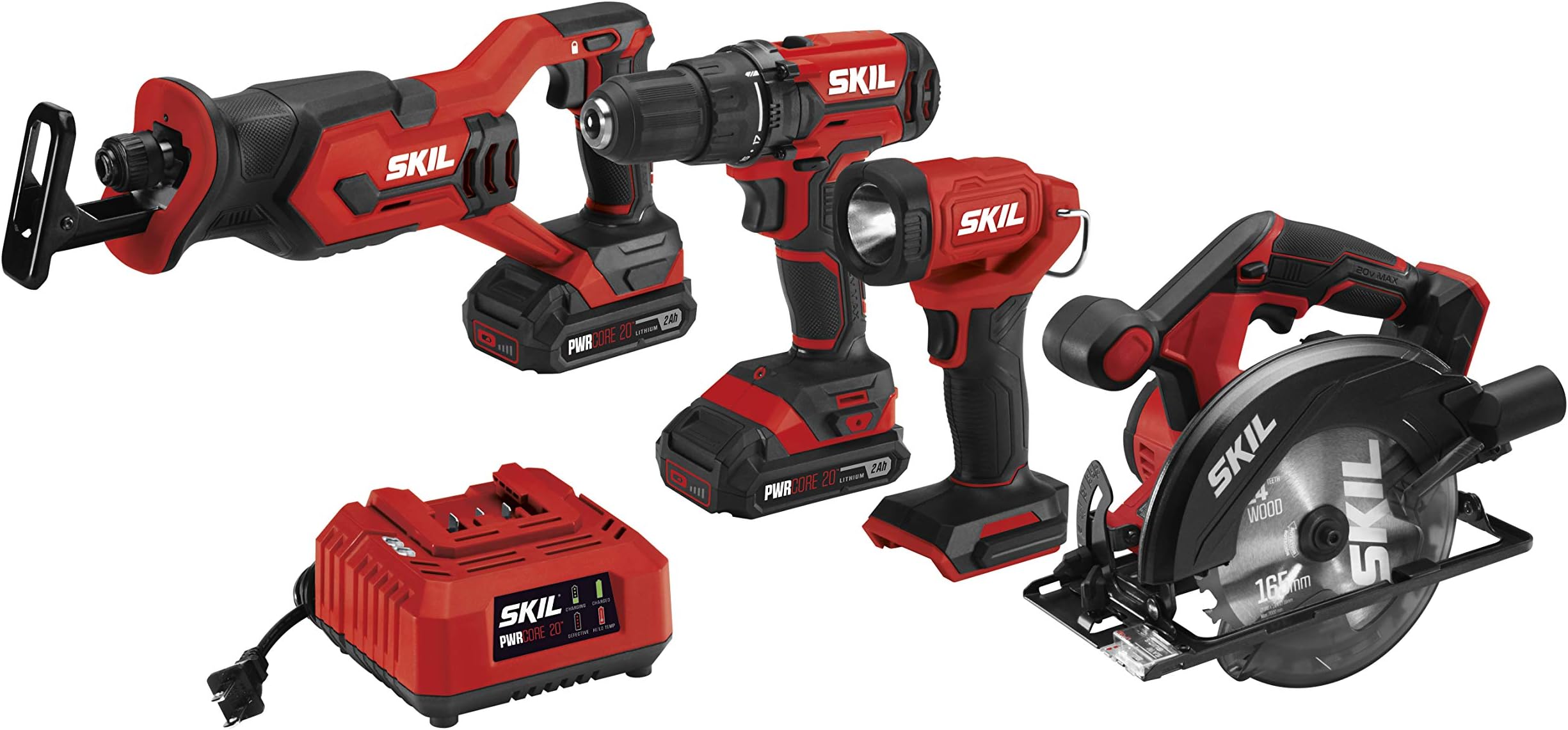 SKIL 20V 4-Tool Combo Kit: 20V Cordless Drill Driver Reciprocating Saw ...