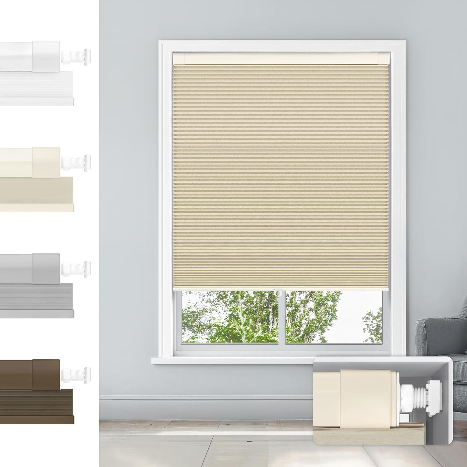 Amazon.com: LazBlinds No Tools No Drill Cordless Cellular Shades ...