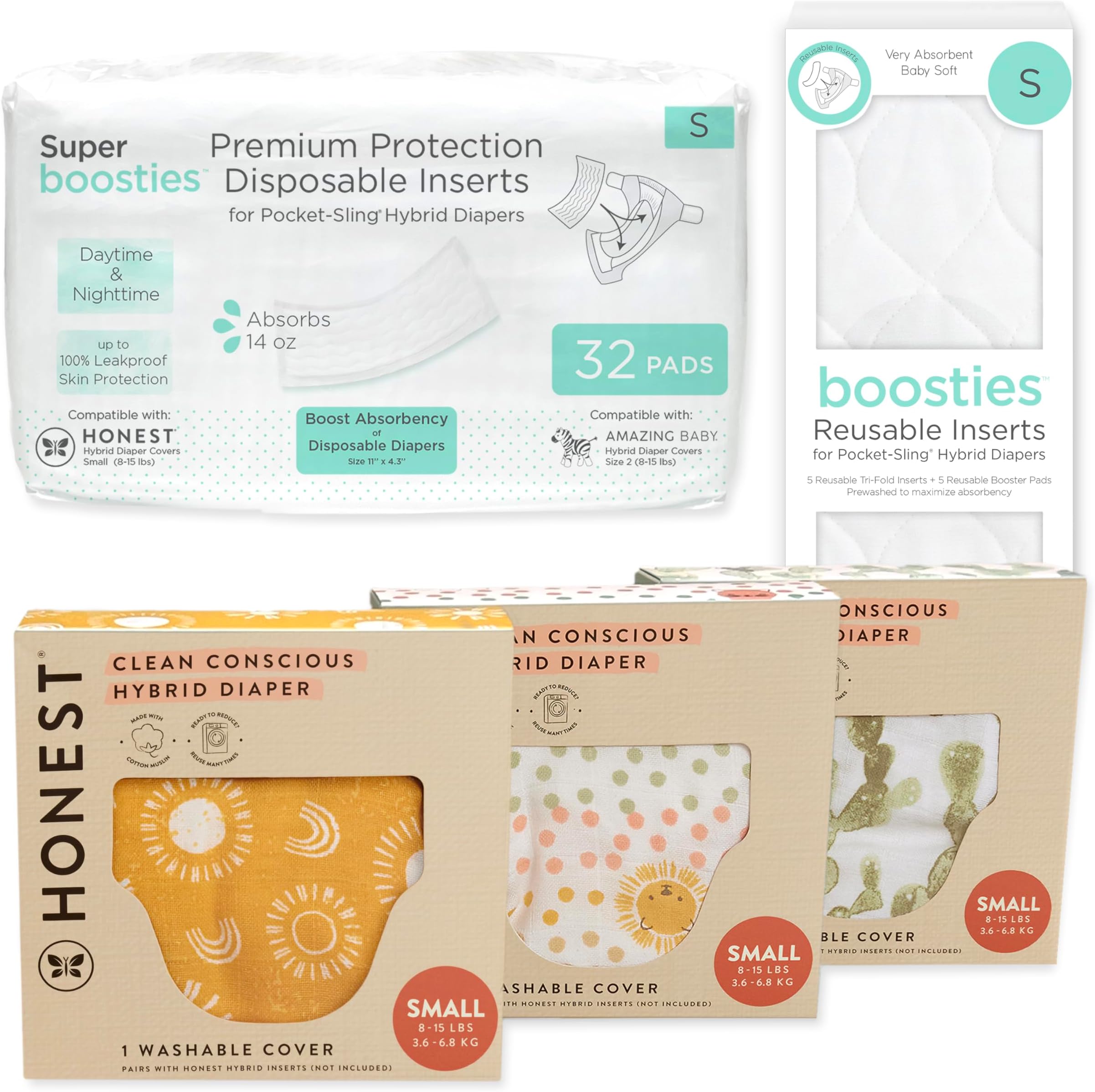 Amazon.com: Honest Hybrid Cloth Diaper Cover + Super Boosties ...