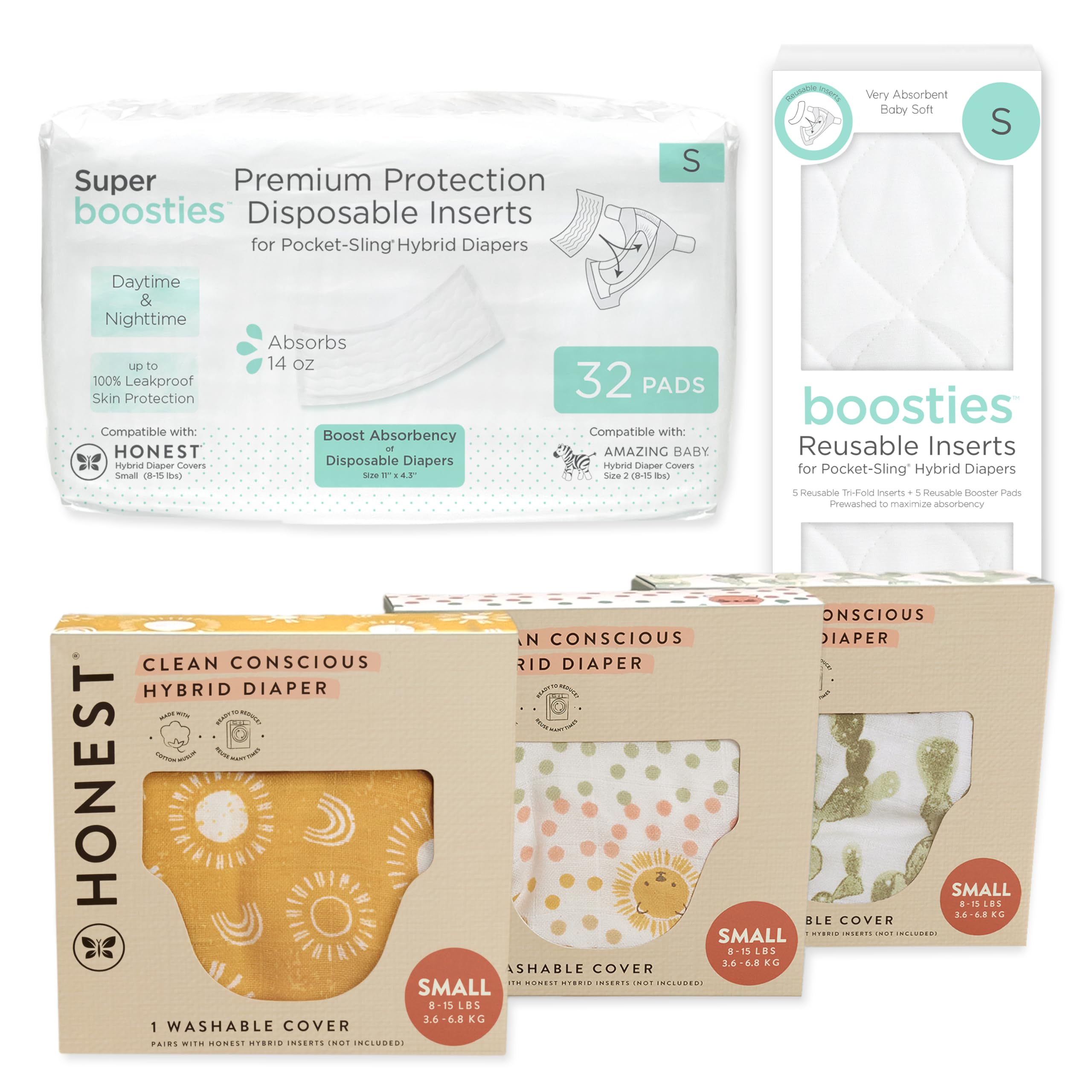 Amazon.com: Honest Hybrid Cloth Diaper Cover + Super Boosties ...