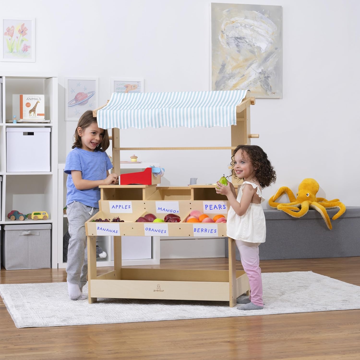 Amazon.com: Cypress Wooden Market Stand for Kids - Pretend Play Grocery ...