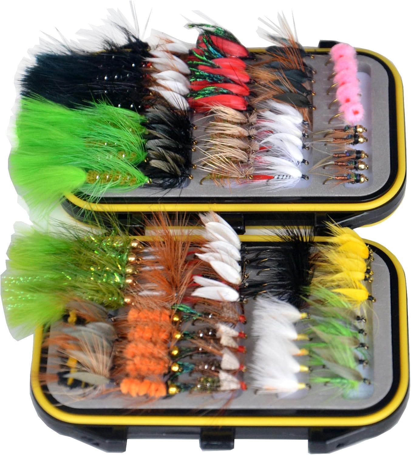Double Side Waterproof Pocketed Fly Box + Assorted Dry Flies Fishing ...