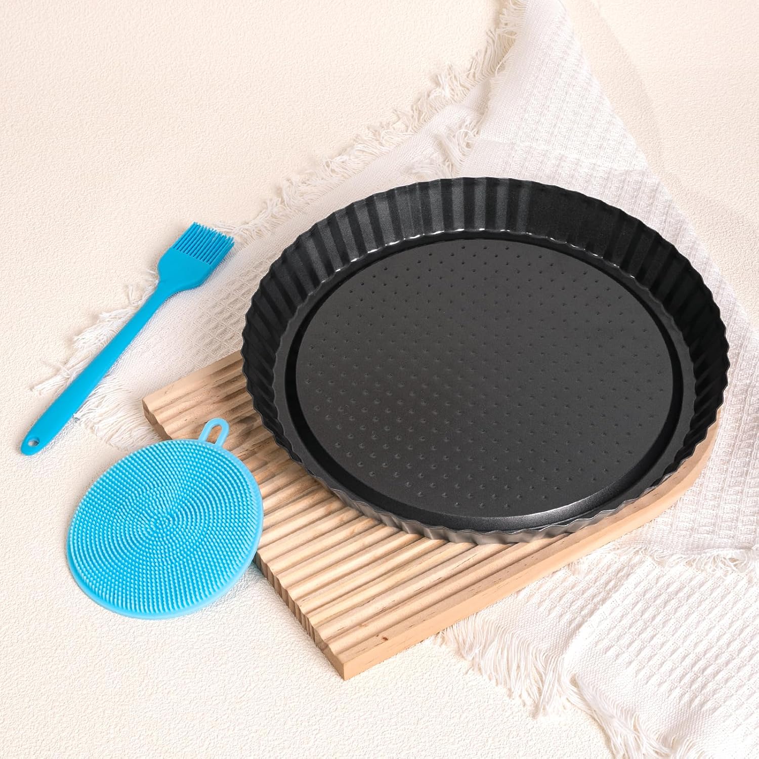 Highkit Sponge Flan Tin 28cm / 11inch, Flan Pan with Non-Stick Coating ...