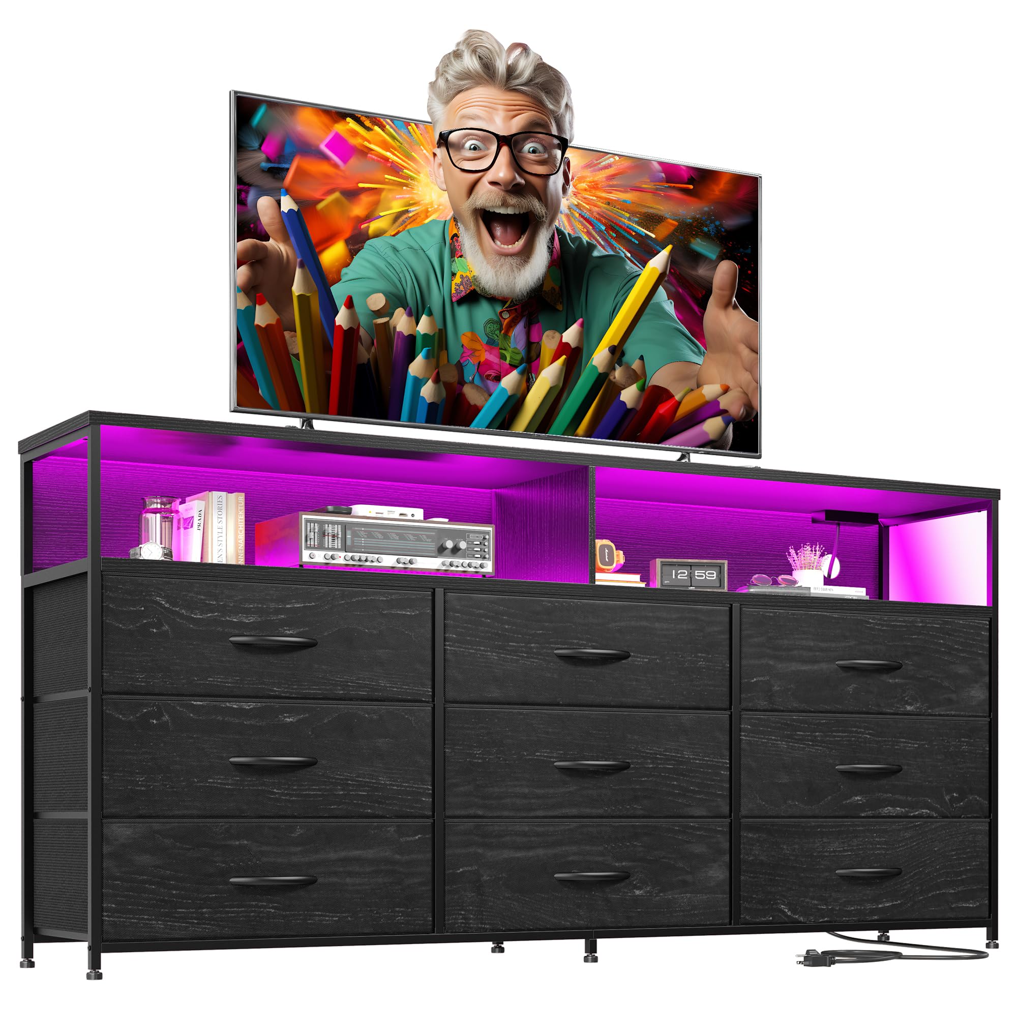 Amazon.com: EnHomee 55” W Dresser, Black Dresser for Bedroom with Power ...