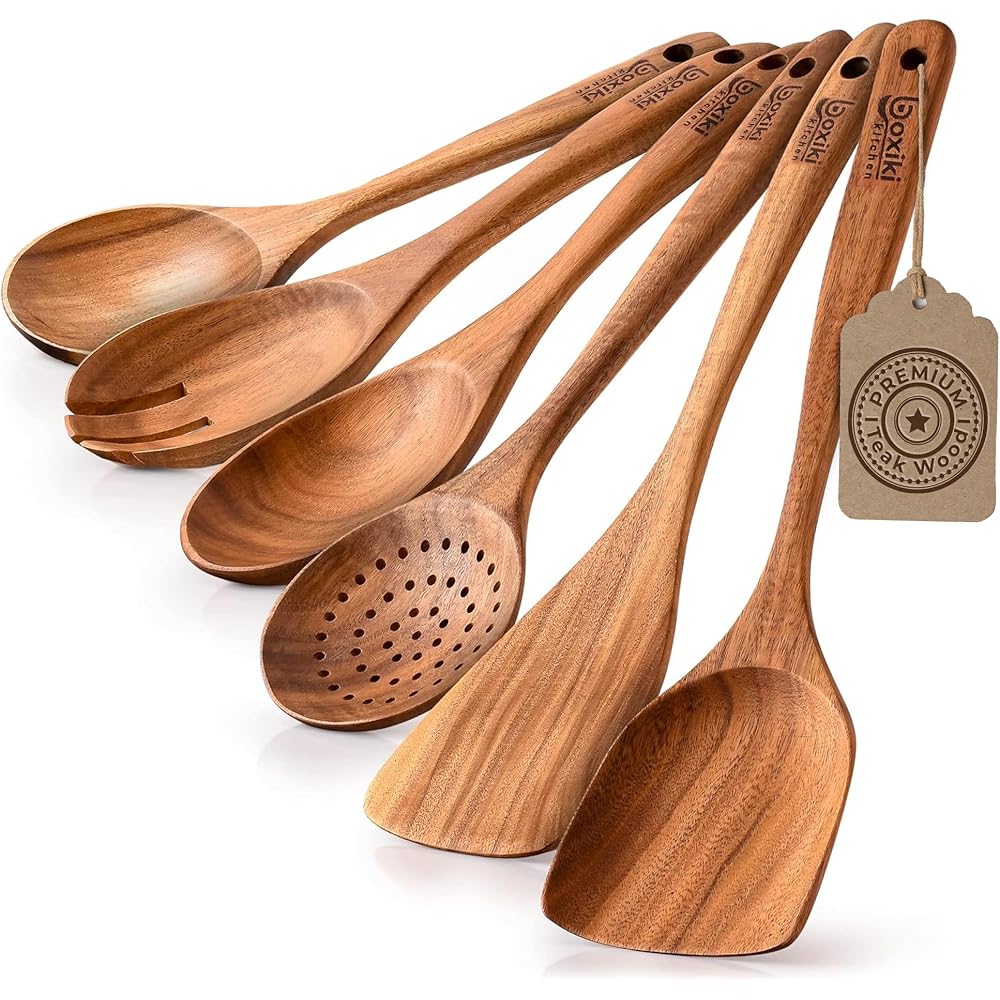 $13/mo - Finance Boxiki Kitchen Luxury Teak Wood Utensil Set - Elegant ...