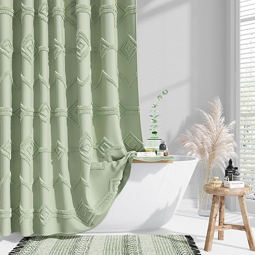 Amazon.com: Dynamene Extra Long Fabric Shower Curtain, 84 in Long Boho Farmhouse Tufted ...