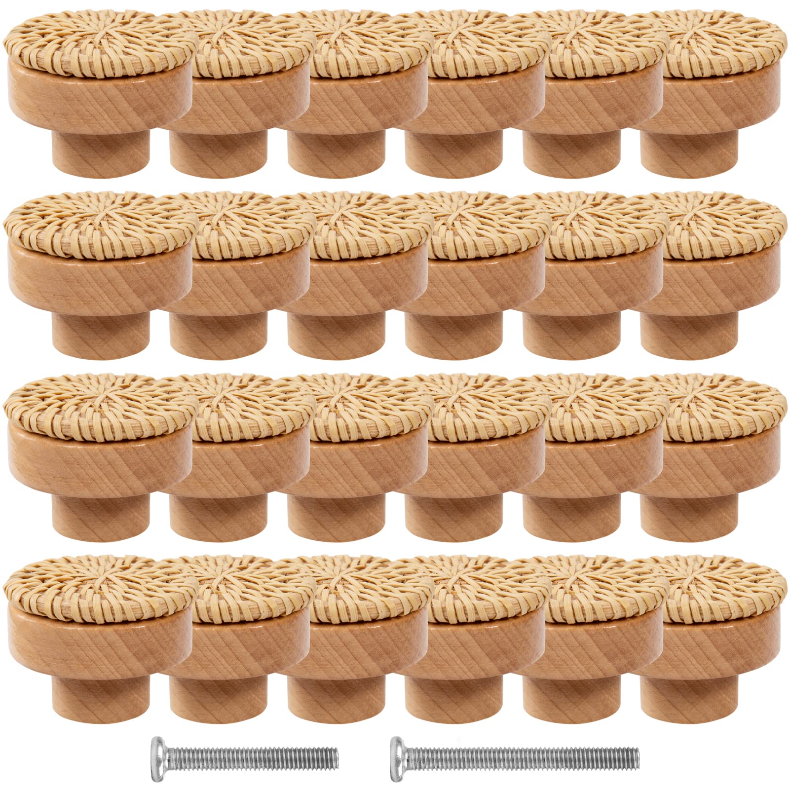 ANPHSIN 24 Pack Boho Rattan Cabinet Dresser Knobs- Durable Beech Wood Drawer Knobs, Decorative ...