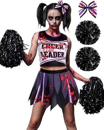 Amazon.com: JenPen Scary Halloween Girl Cheerleader Outfit Bloody ...