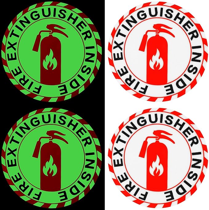 Weekgrat 4 Pcs Fire Extinguisher Inside Sticker 2.76 x 2.76 Glow in the ...