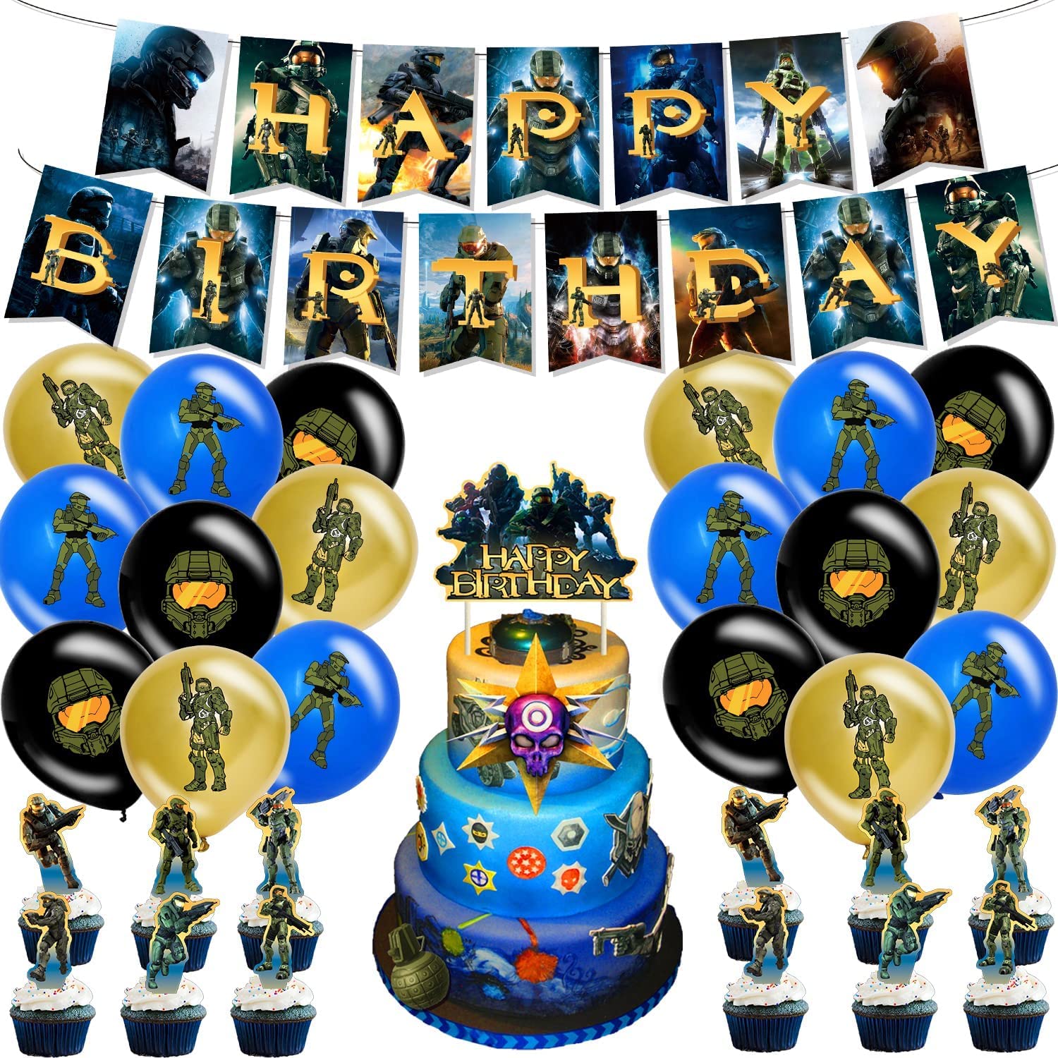 Buy Halo Birthday Party Supplies,Video Game Birthday Decorations for ...