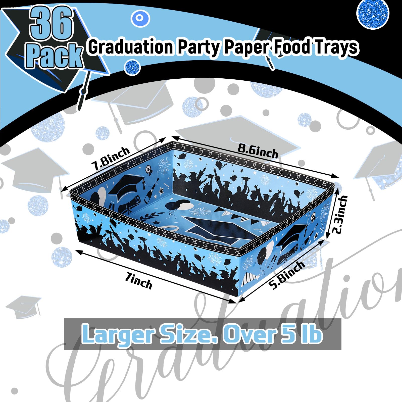 Snapklik.com : 36 Pcs 2025 Black And Blue Graduation Paper Food Trays 5 ...