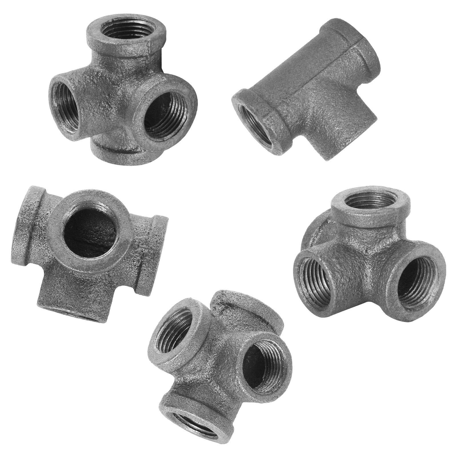 Snapklik.com : 20 PACK 1/2" 4-Way Side Outlet Tee, Industrial Cast Iron ...