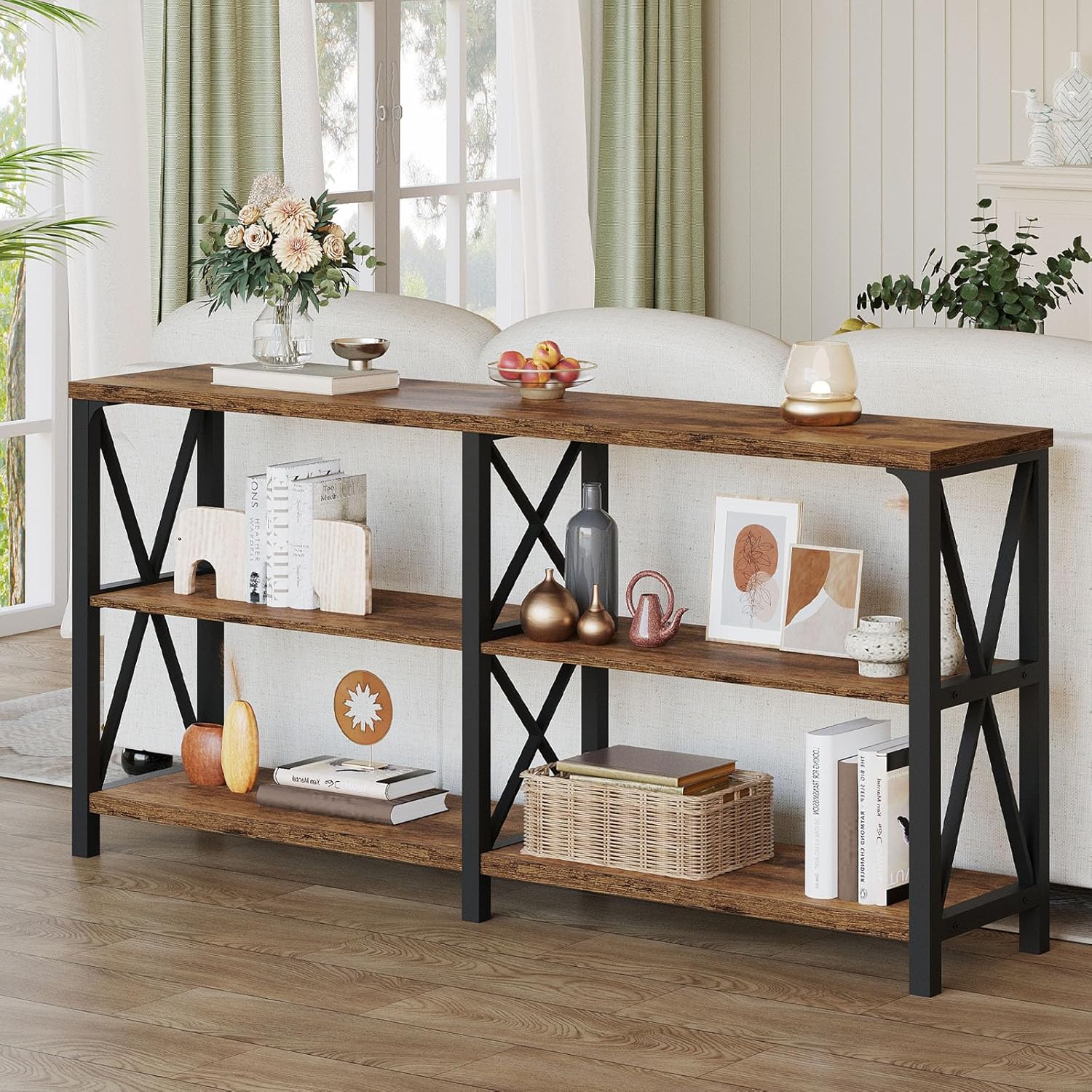 Amazon.com: LVB Rustic Console Table, Industrial Wood Metal Sofa Table ...