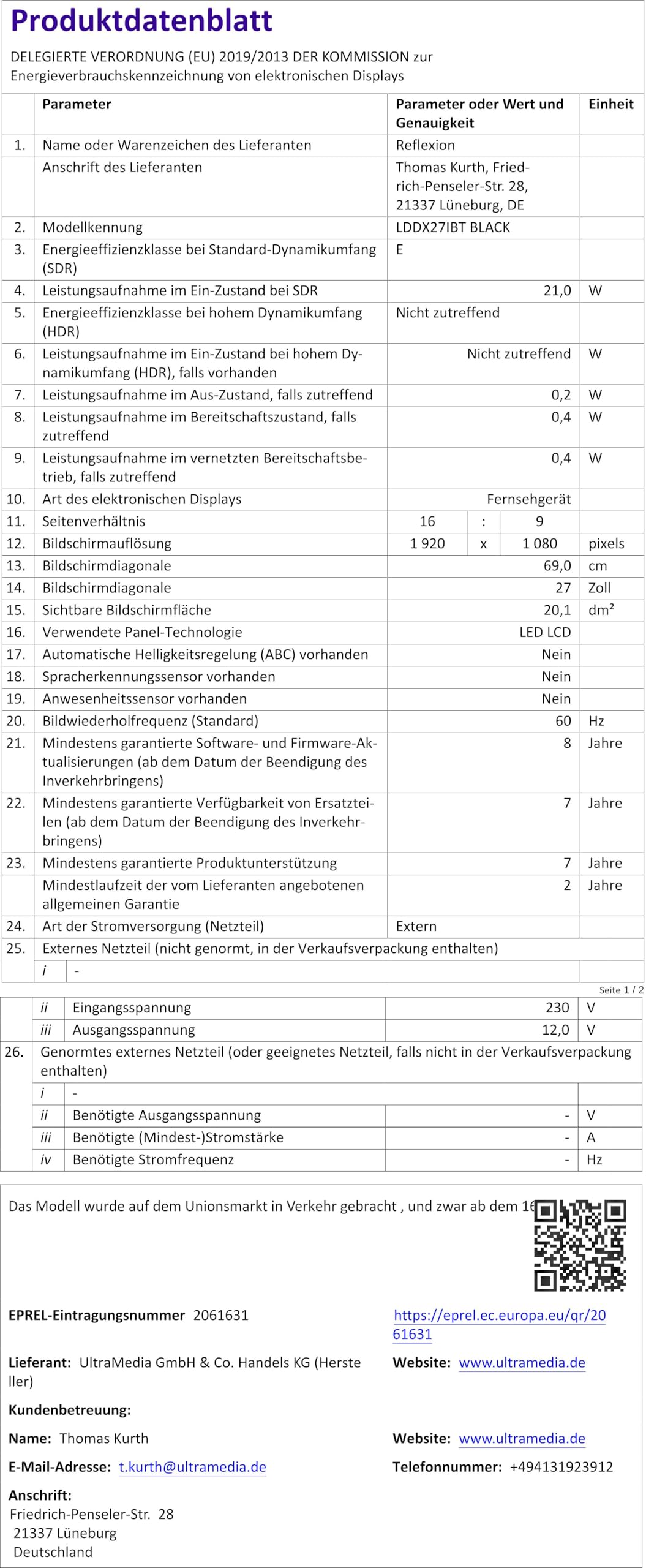 REFLEXION LDDX27IBT Smart LED Fernseher 27 Zoll / 69cm, LG webOSHub ...