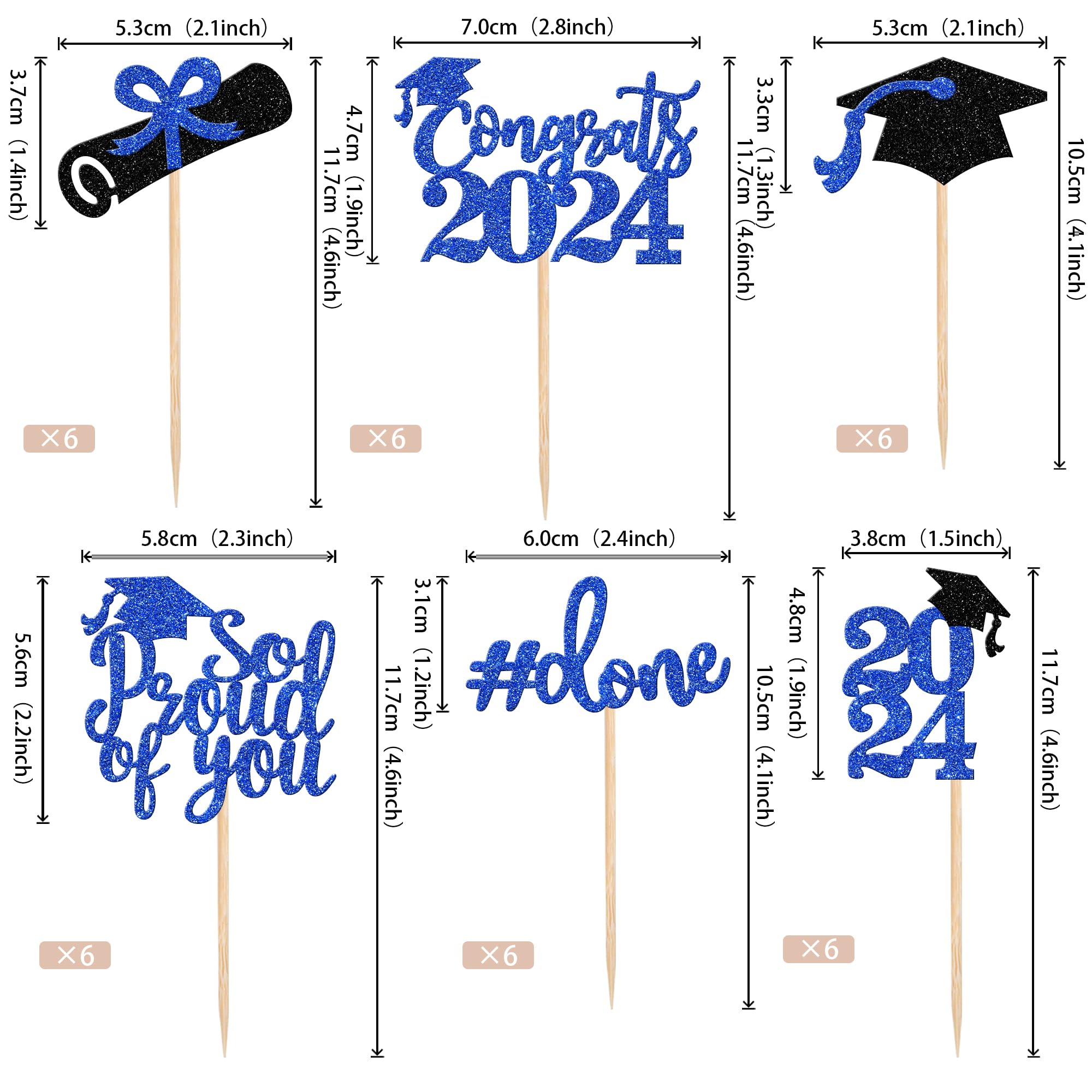 Snapklik.com : 36 PCS 2024 Graduation Done Cupcake Toppers Glitter ...