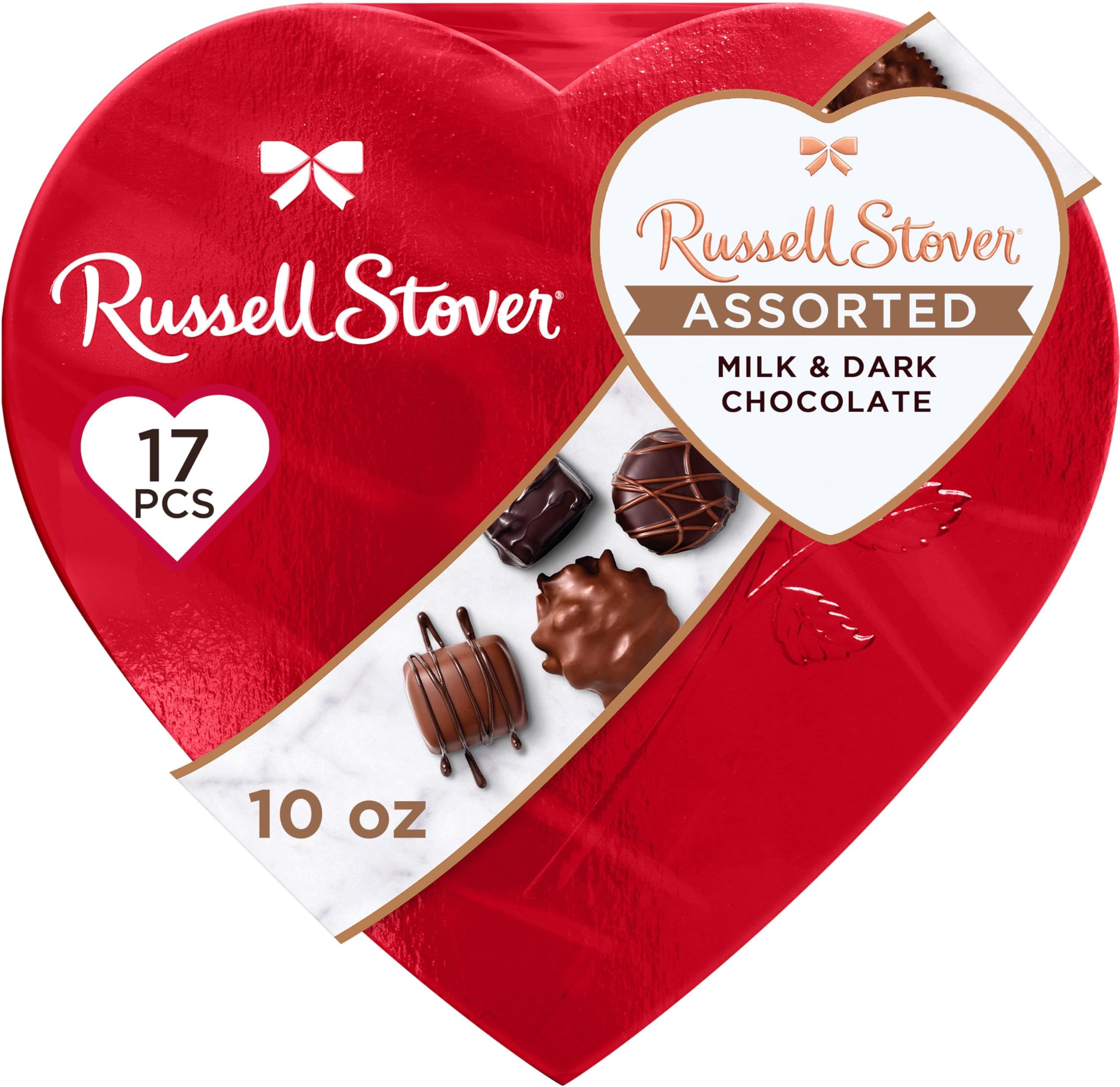 Amazon.com: Russell Stover, Red Foil Heart, 10 Ounce - Chocolate Gift ...