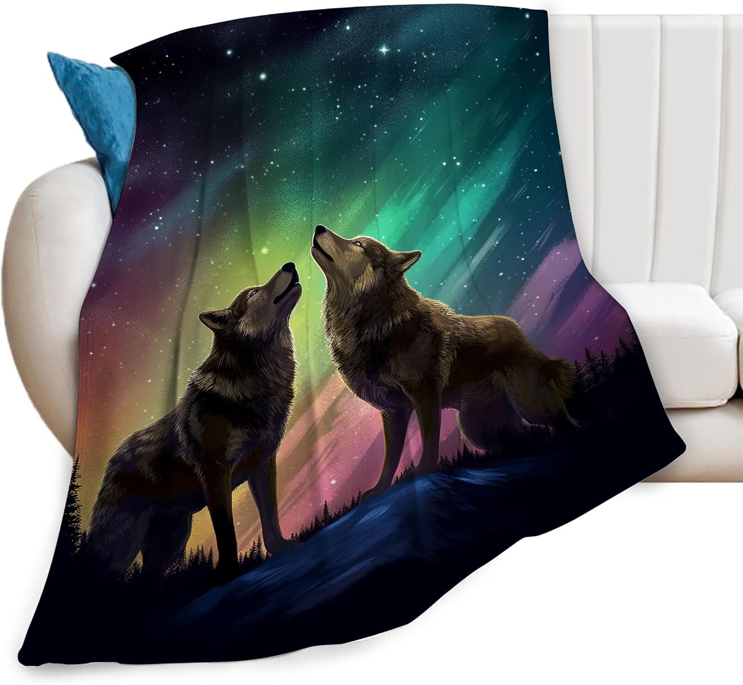 Amazon.com: Wolf Blanket Wolf Northern Lights Decor Throw Blanket Wolf ...