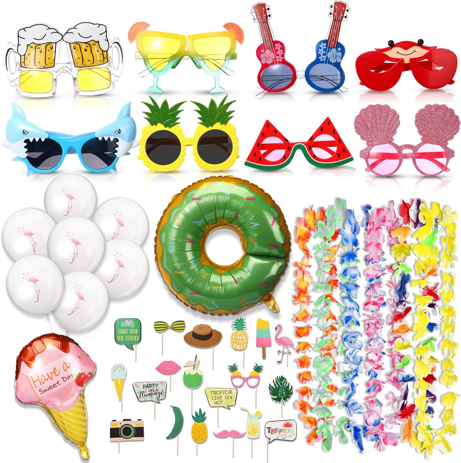 Amazon.com: 49 Pcs Luau Party Photo Booth Props Birthday Summer ...