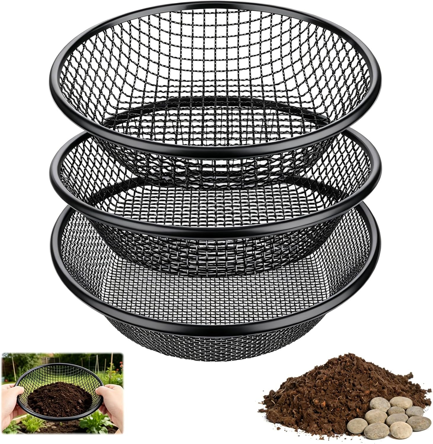 Amazon.com : 3 PCS Soil Sifter for Gardening,1/4,1/6,1/9 Inch Heavy ...